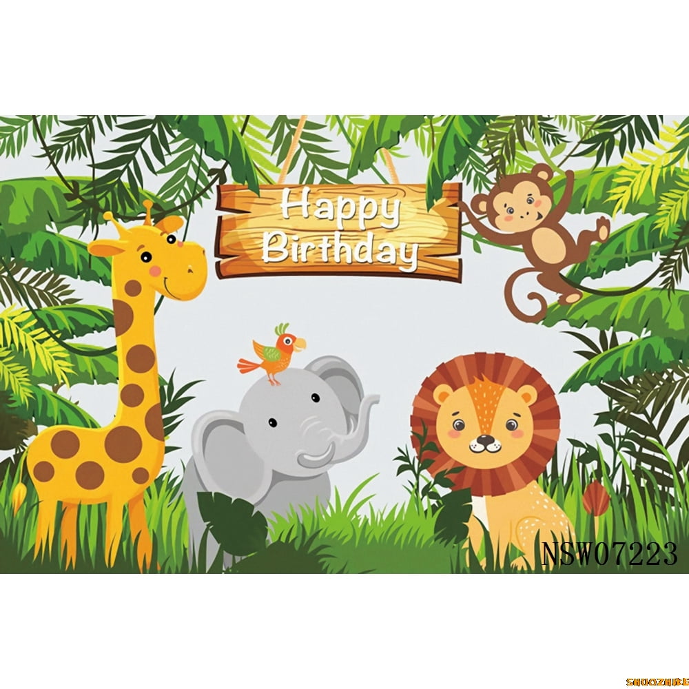 Jungle Cartoon Wild Animal Baby Birthday Party Background for ...