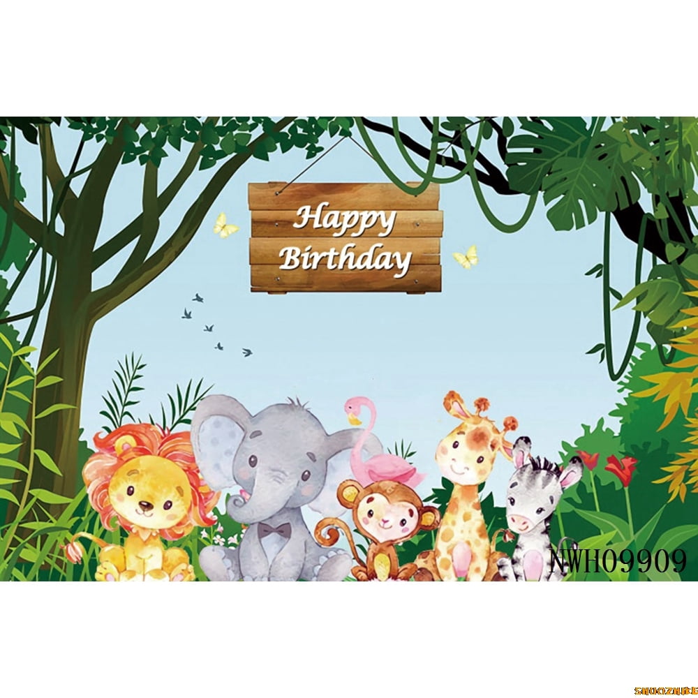 Jungle Cartoon Wild Animal Baby Birthday Party Background for ...