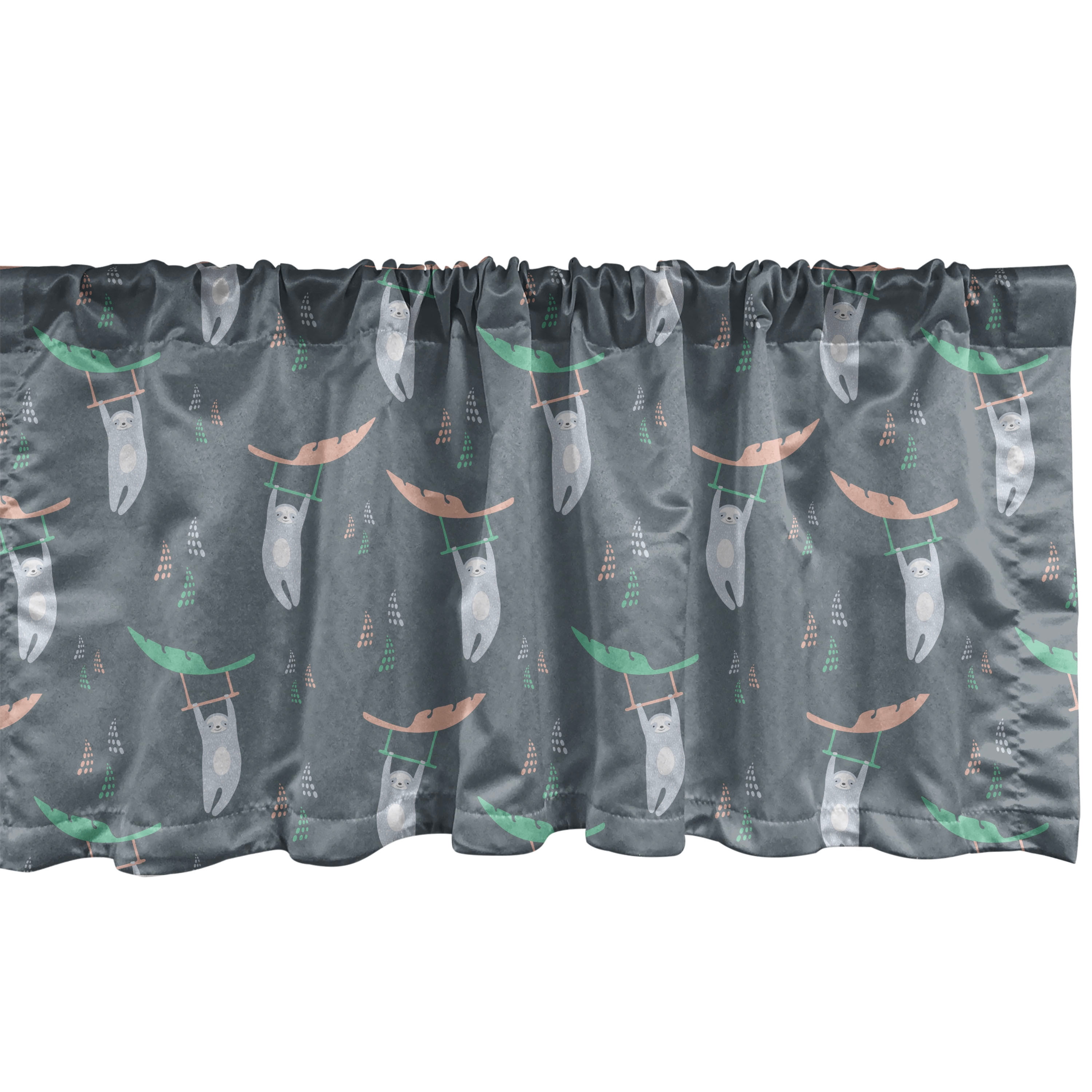 Ambesonne Jungle Cartoon Valance Pack of 2, Pastel Lazy Animal, 54"X18 ...