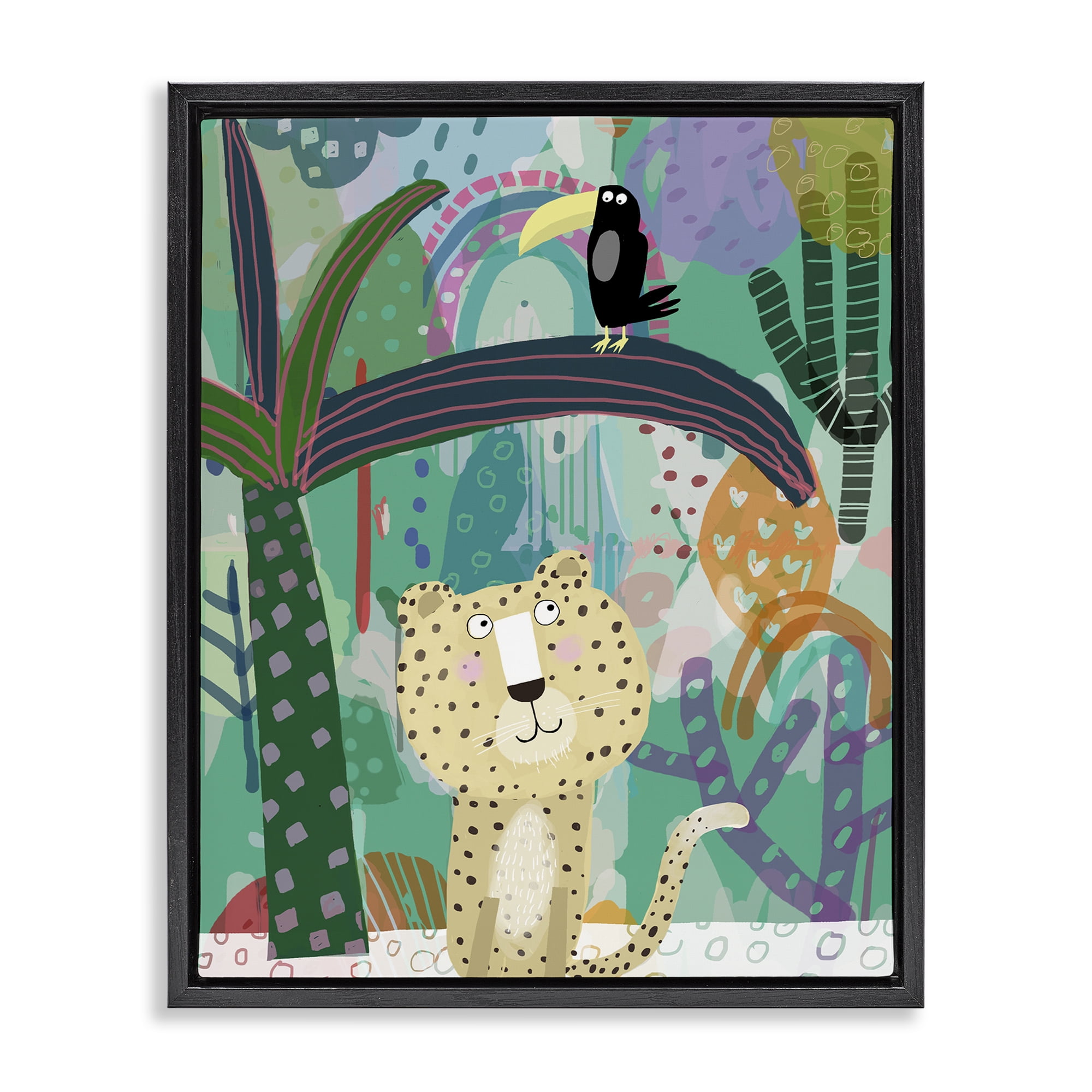 Jungle Cheetah & Toucan Black Framed Floater Canvas Wall Art, design by ...