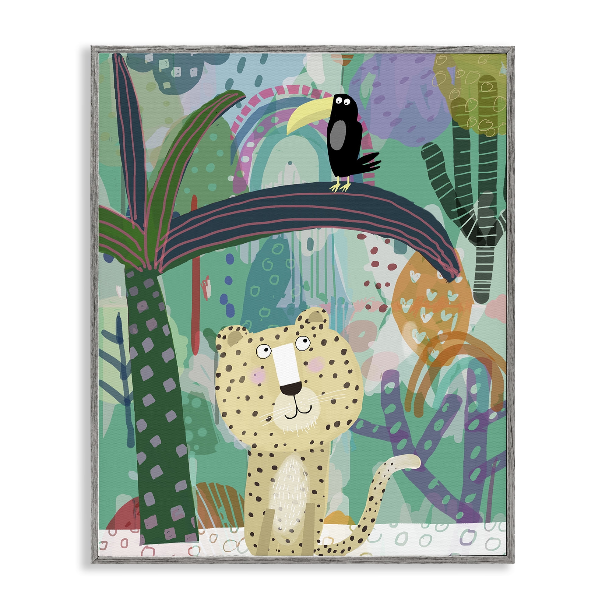 Jungle Cheetah & Toucan Gray Framed Giclee Art, design by Carla Daly ...
