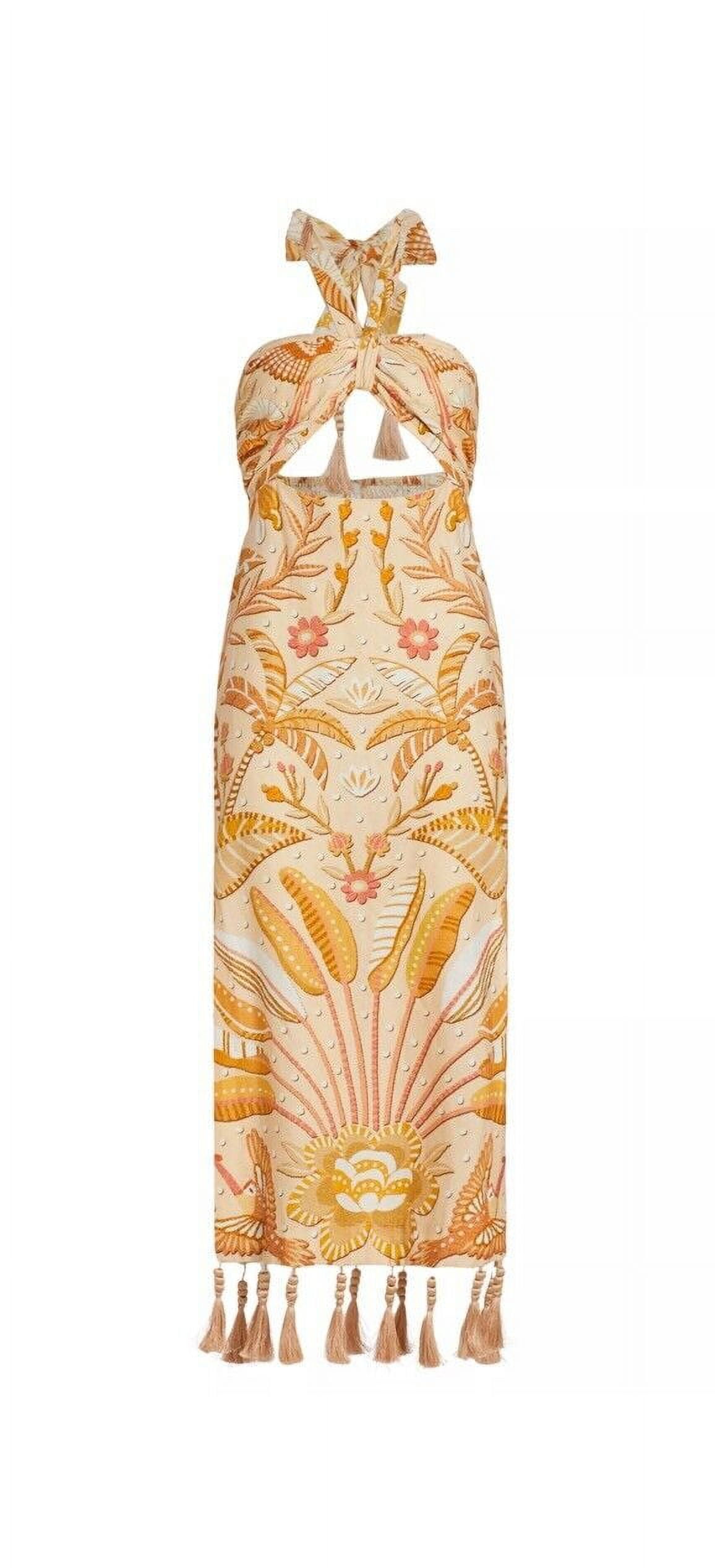 Jungle Chic Sand Cut-Out Midi-Dress Farm Rio Size M Mustard Sand Beach New - Walmart.com