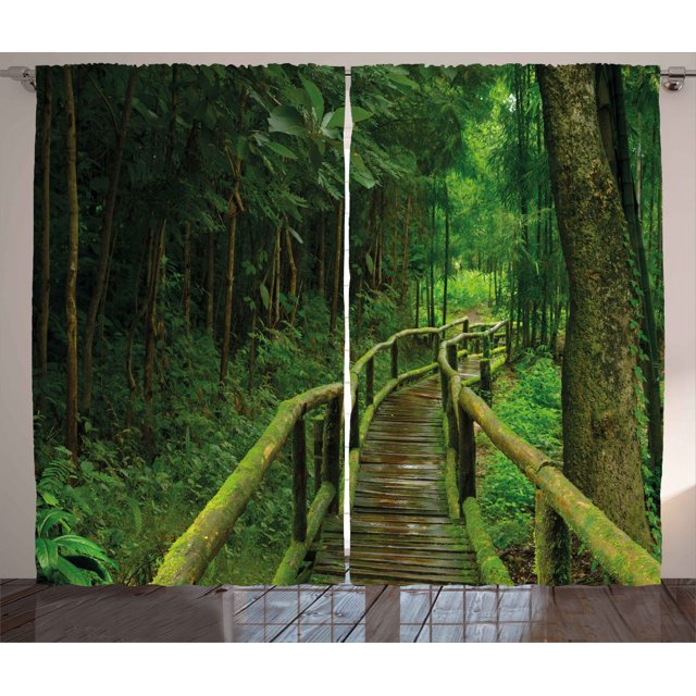 Ambesonne Jungle Curtains 2 Panel Set, Rainforest in Thailand, 108" x ...