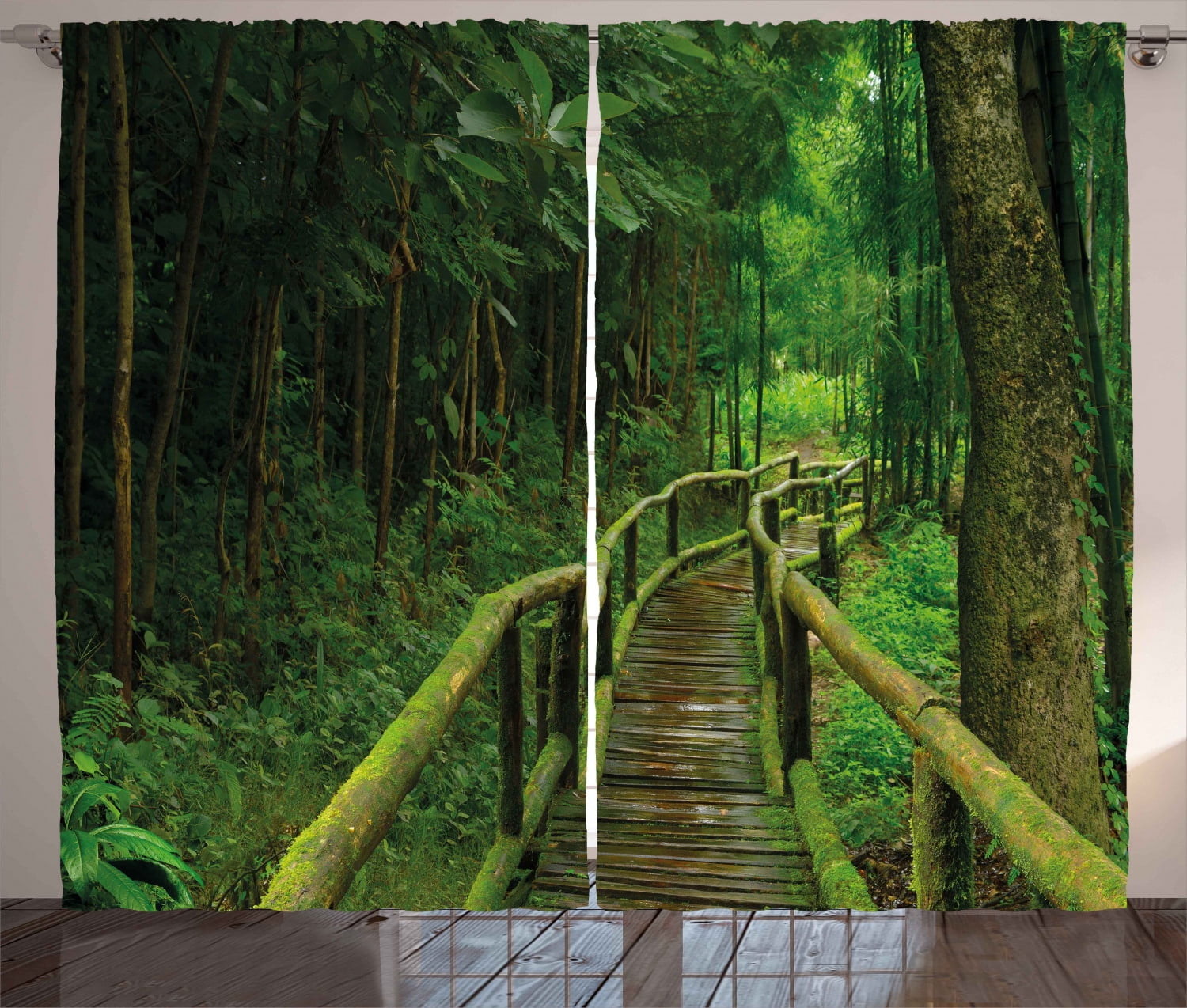 Ambesonne Jungle Curtains 2 Panel Set, Rainforest in Thailand, 108" x ...