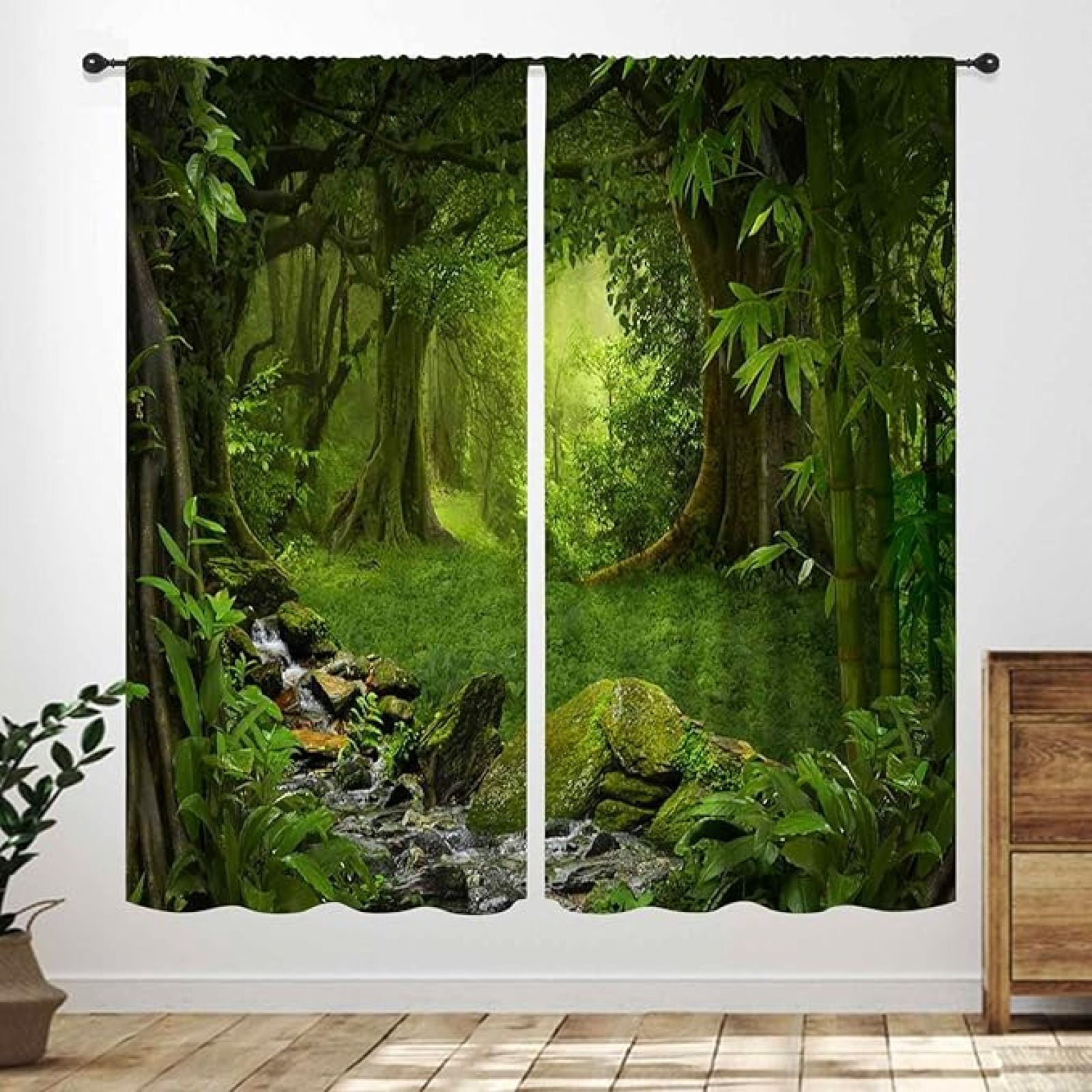 Jungle Curtains, Green Forest Tropical Palm Leaves Summer Plant Jungle ...