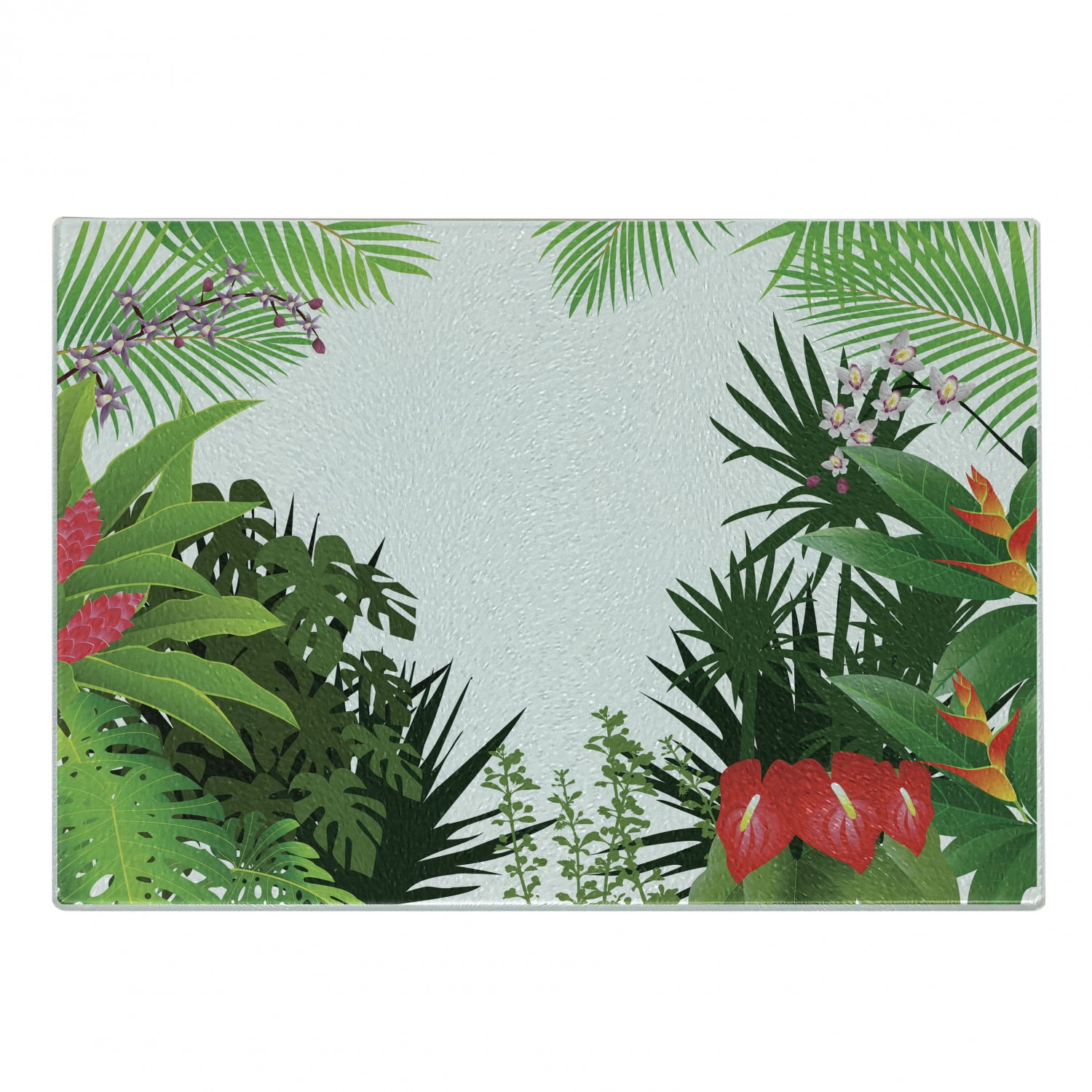 Jungle Cutting Board, Rainforest Vegetation Tropical Leaves and Flowers ...