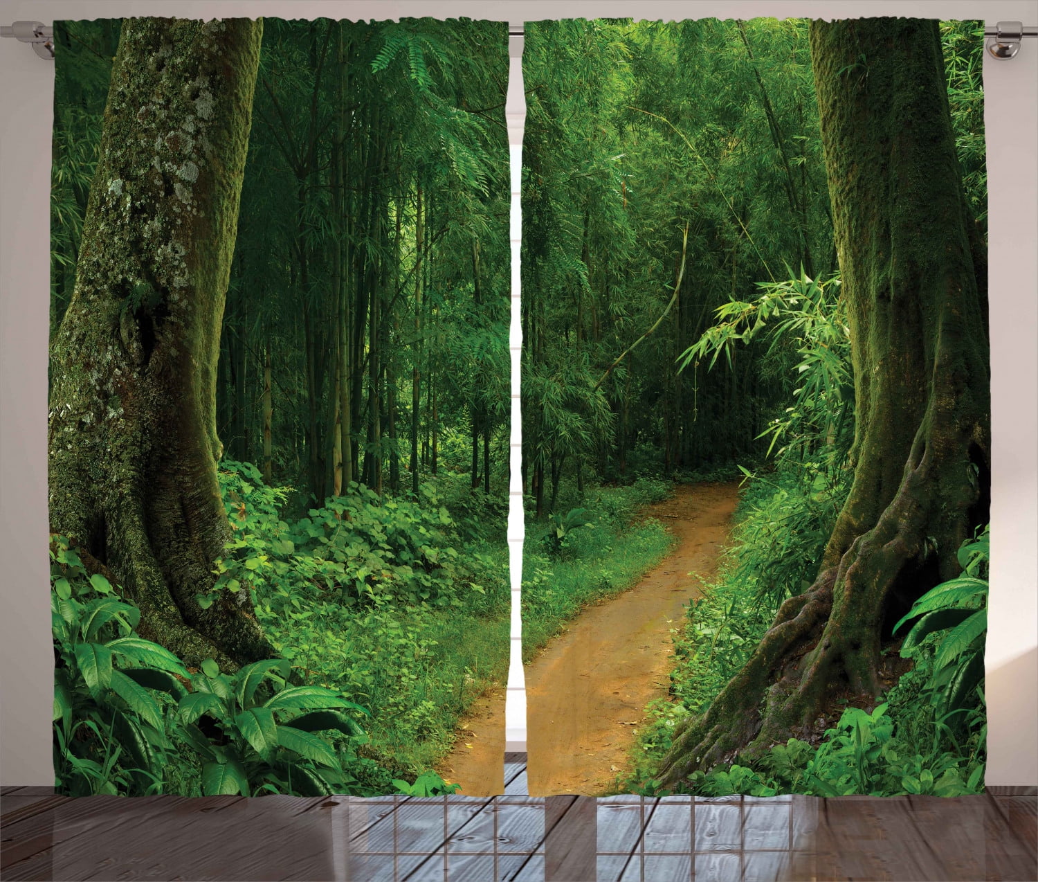 Ambesonne Jungle Curtains 2 Panel Set, Nature Call Park Design, 108" x ...