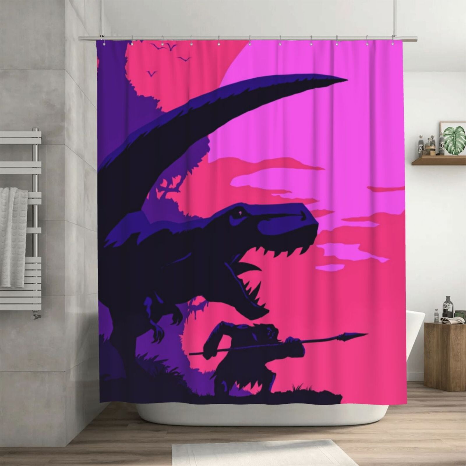 Jungle Dinosaur T-Rex Pattern Shower Curtain, Primal Caveman Waterproof ...