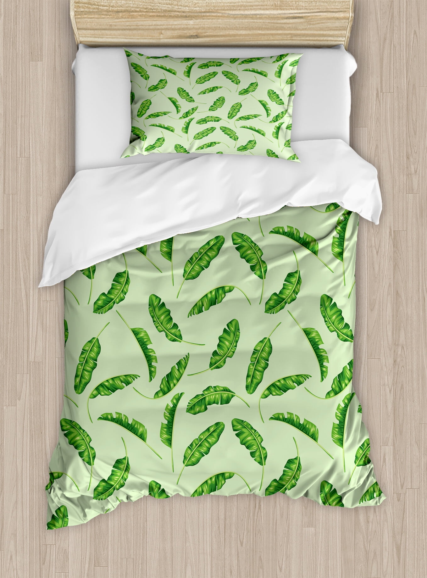 Jungle Duvet Cover Set, Palm Leaves Oceanic Climate Theme Florets ...