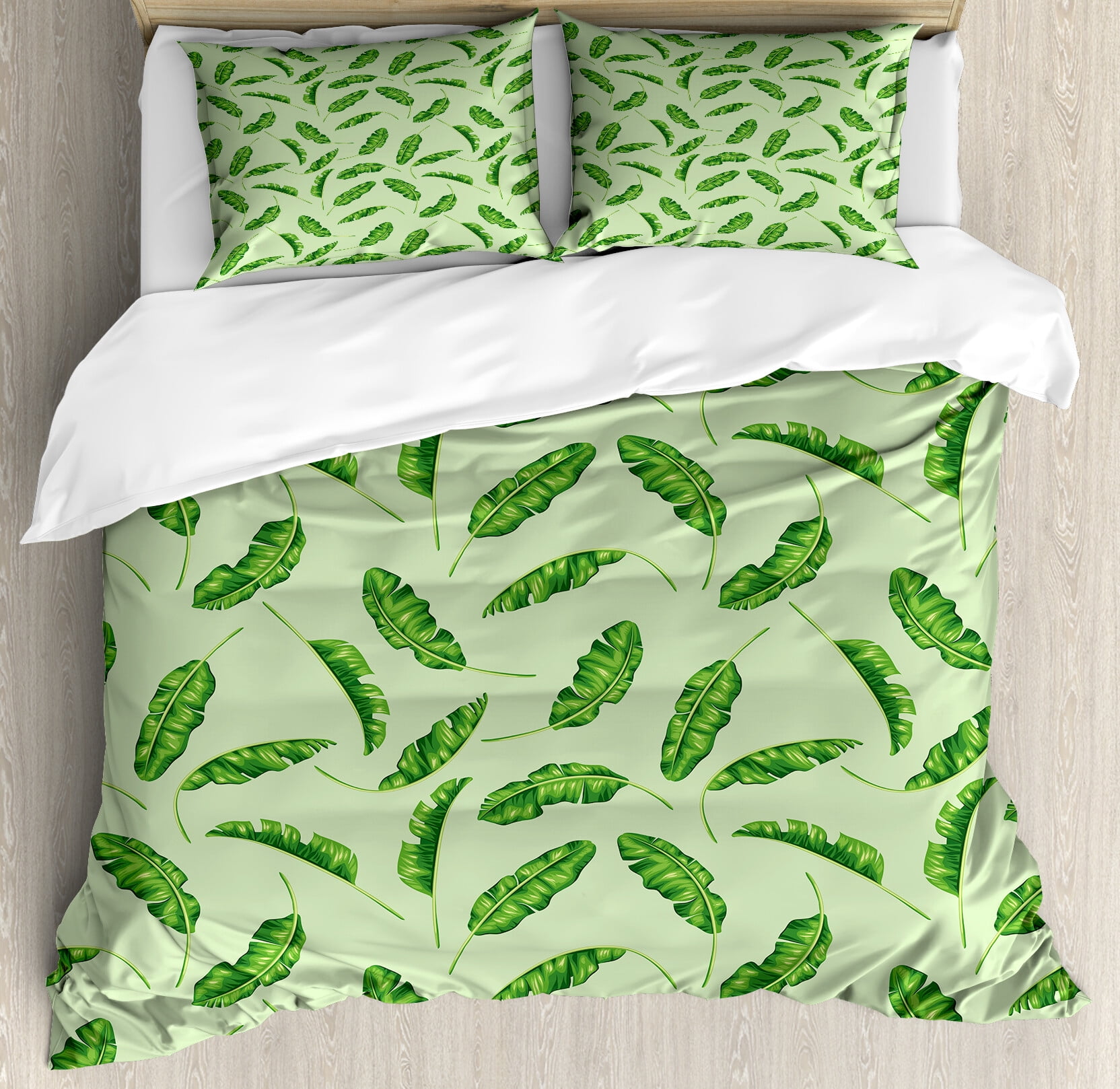 Jungle Duvet Cover Set, Palm Leaves Oceanic Climate Theme Florets ...
