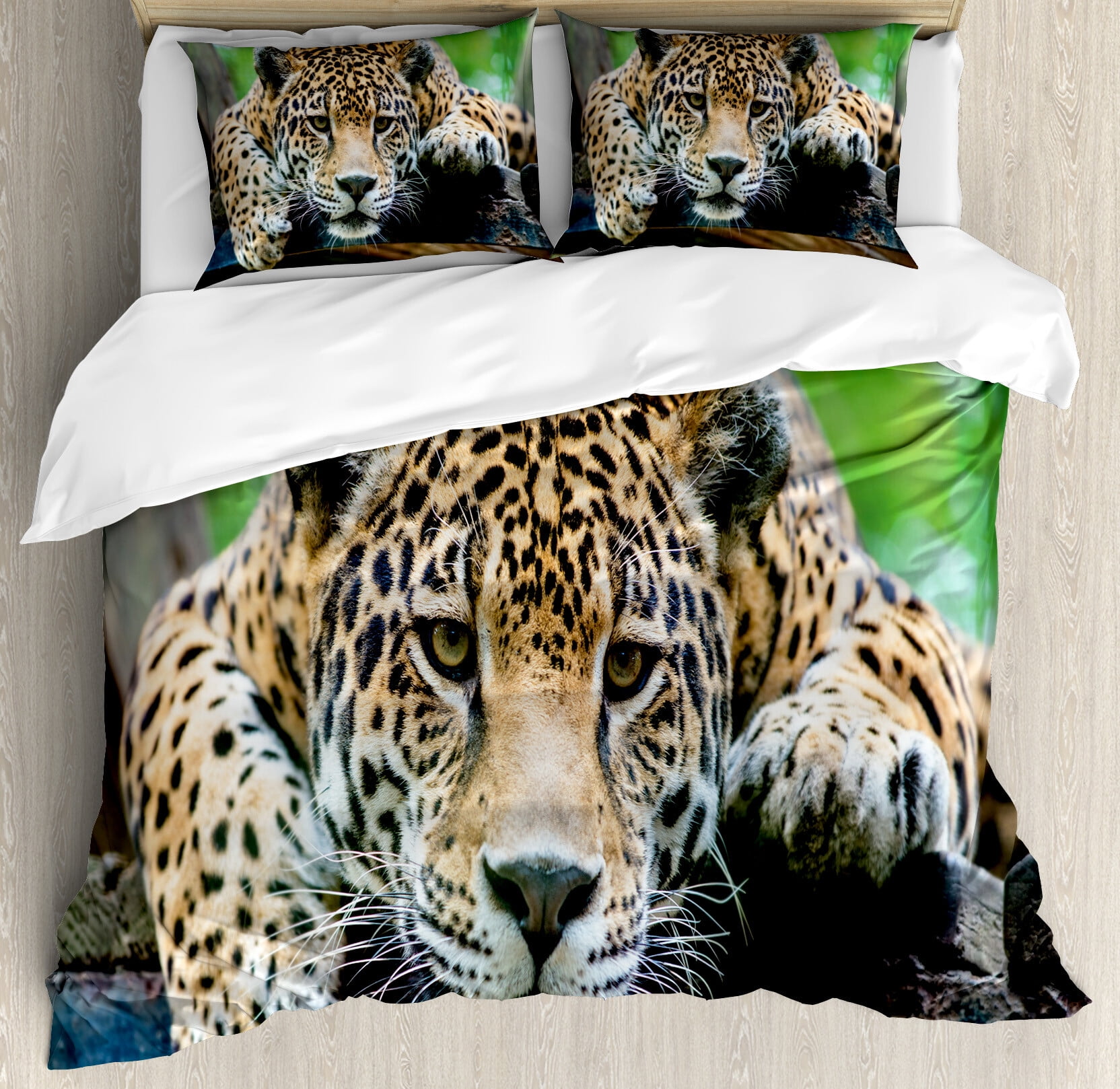 Jungle Duvet Cover Set, South American Jaguar Wild Animal Carnivore ...