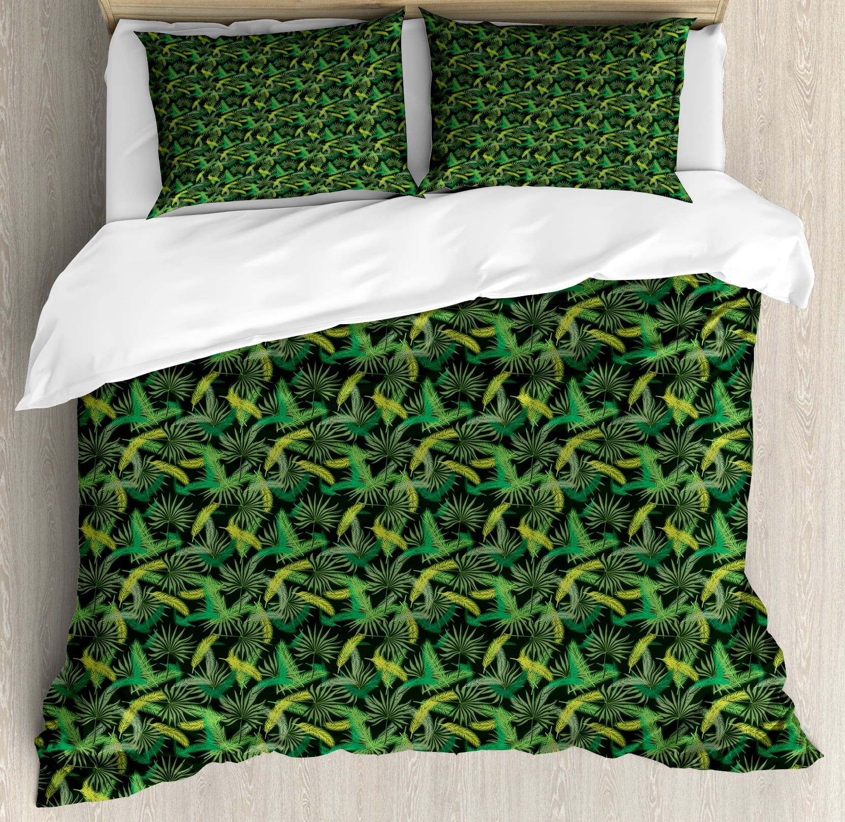 Jungle Duvet Cover Set, Tropical Forest Foliage Palm Branch Banana ...