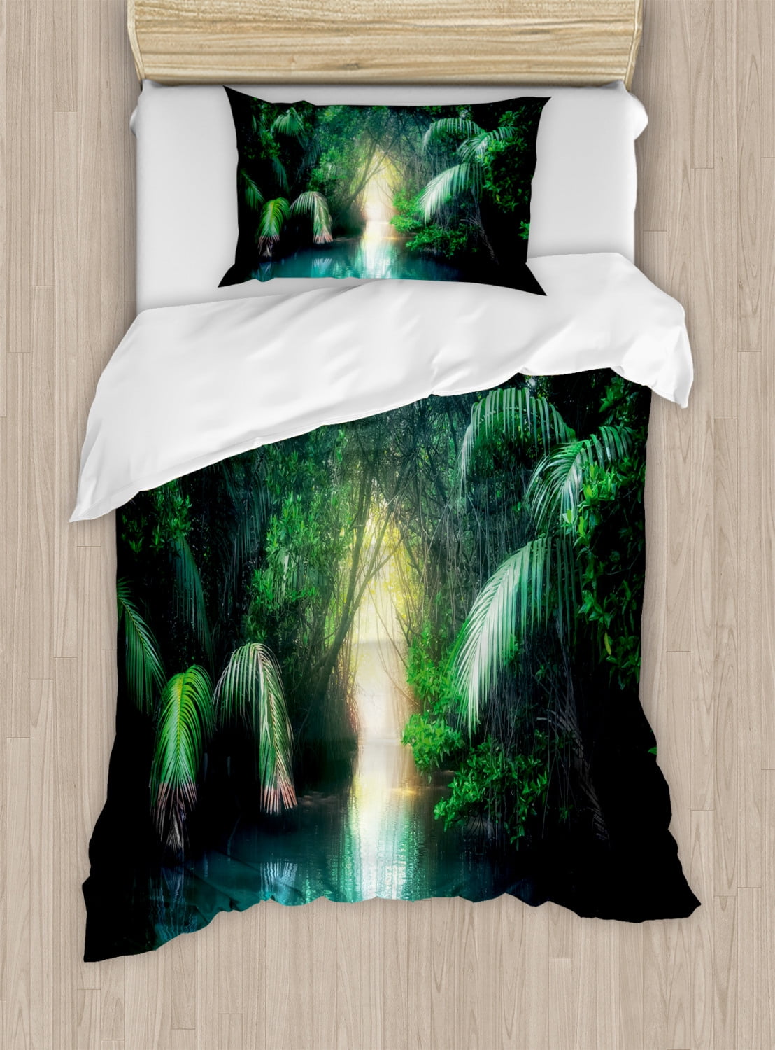 Jungle Duvet Cover Set Twin Size, Tropical Lake Mangrove Rainforest ...