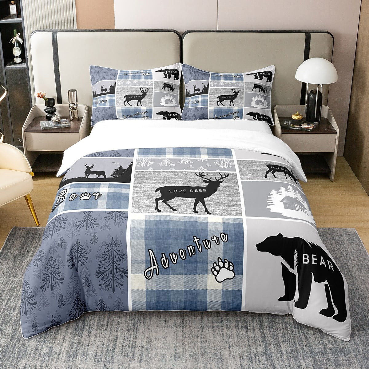 Jungle Elk 100% Cotton Duvet Cover,Hunting Animal Bear Bedding Set for ...