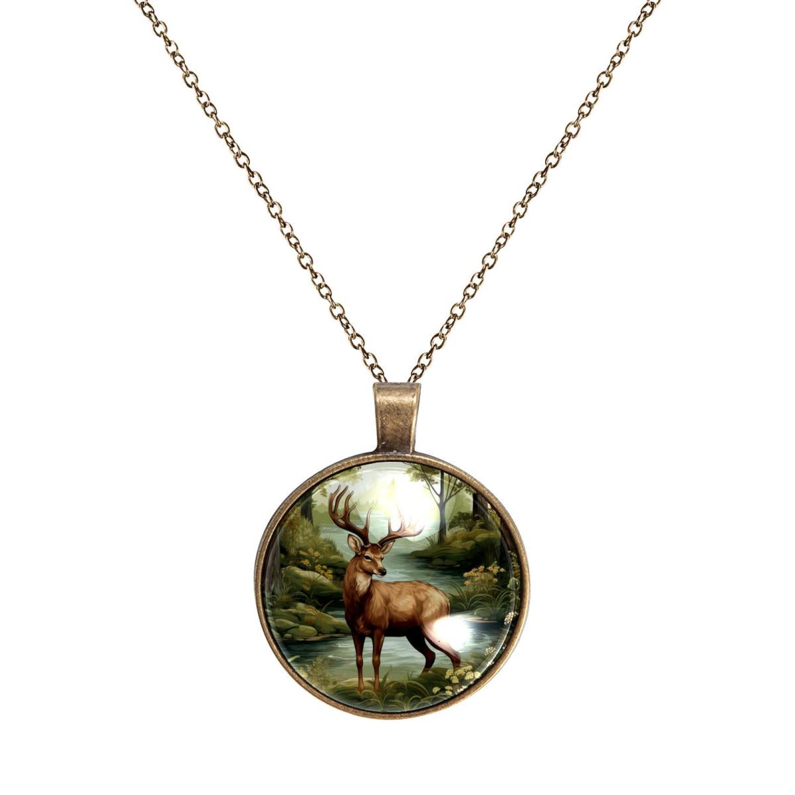 Jungle Elk Necklace Personalized Custom Photo Round Pendant Adjustable ...