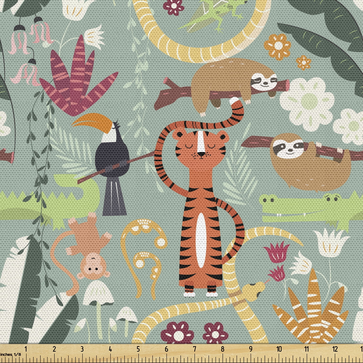 Ambesonne Jungle Fabric by the Yard Upholstery, Rain Forest Animals, 2 ...
