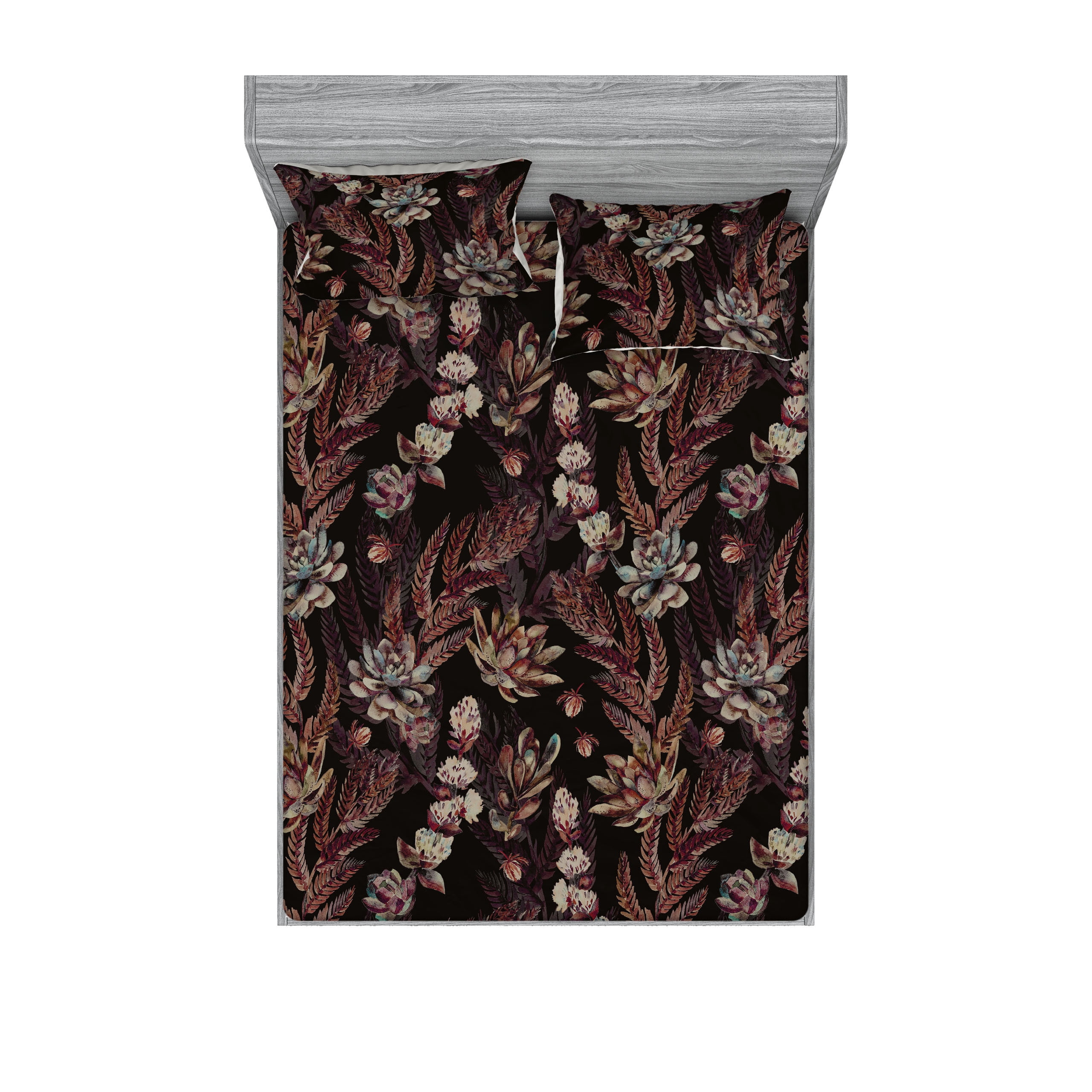 Jungle Fitted Sheet & Pillow Sham Set, Botanical Inspired Forest Motif ...