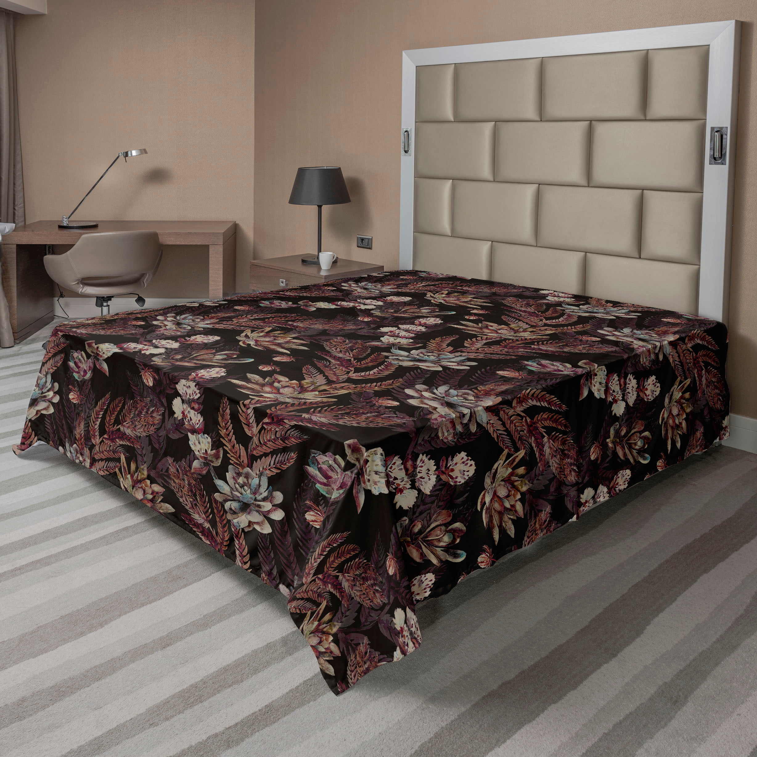 Jungle Flat Sheet, Botanical Inspired Forest Motif of Fern Leaves and ...