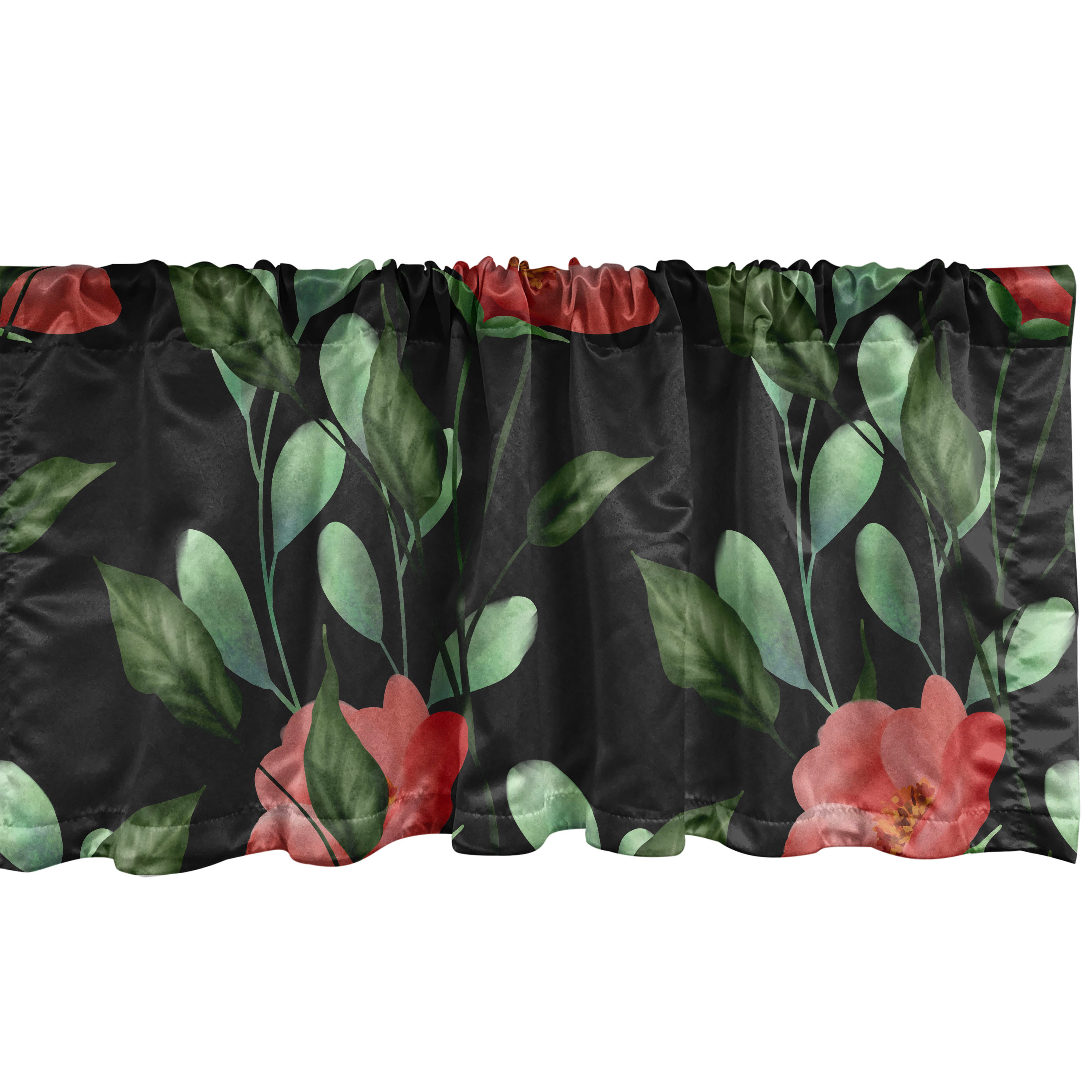 Jungle Floral Window Valance, Night Forest Concept Leaves Greenery with ...
