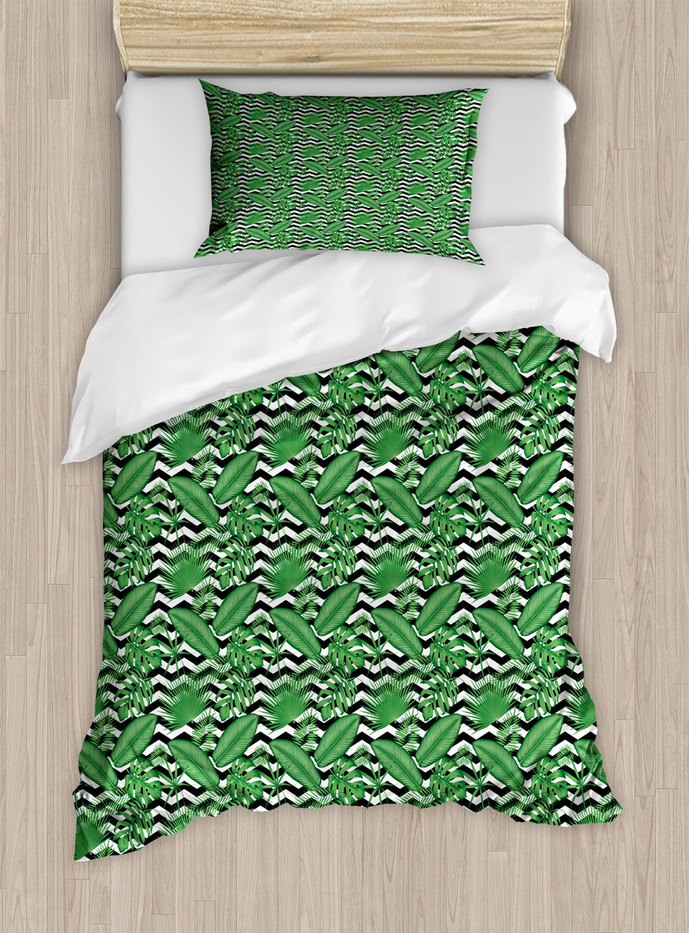 Jungle Foliage Duvet Cover Sets, Modern Pattern with Exotic Leaves on a ...