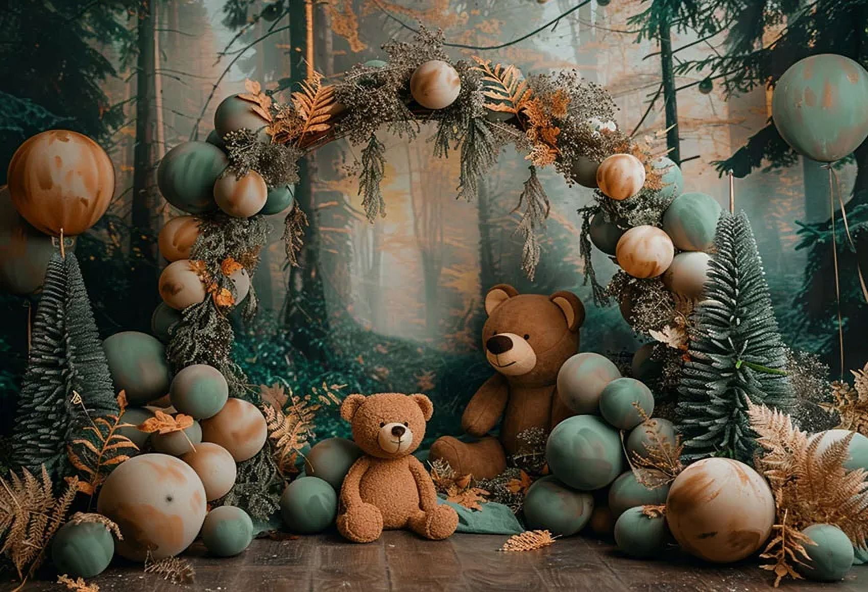 Jungle Forest Bears Balloons Children Birthday Cake Smash Portrait r ...