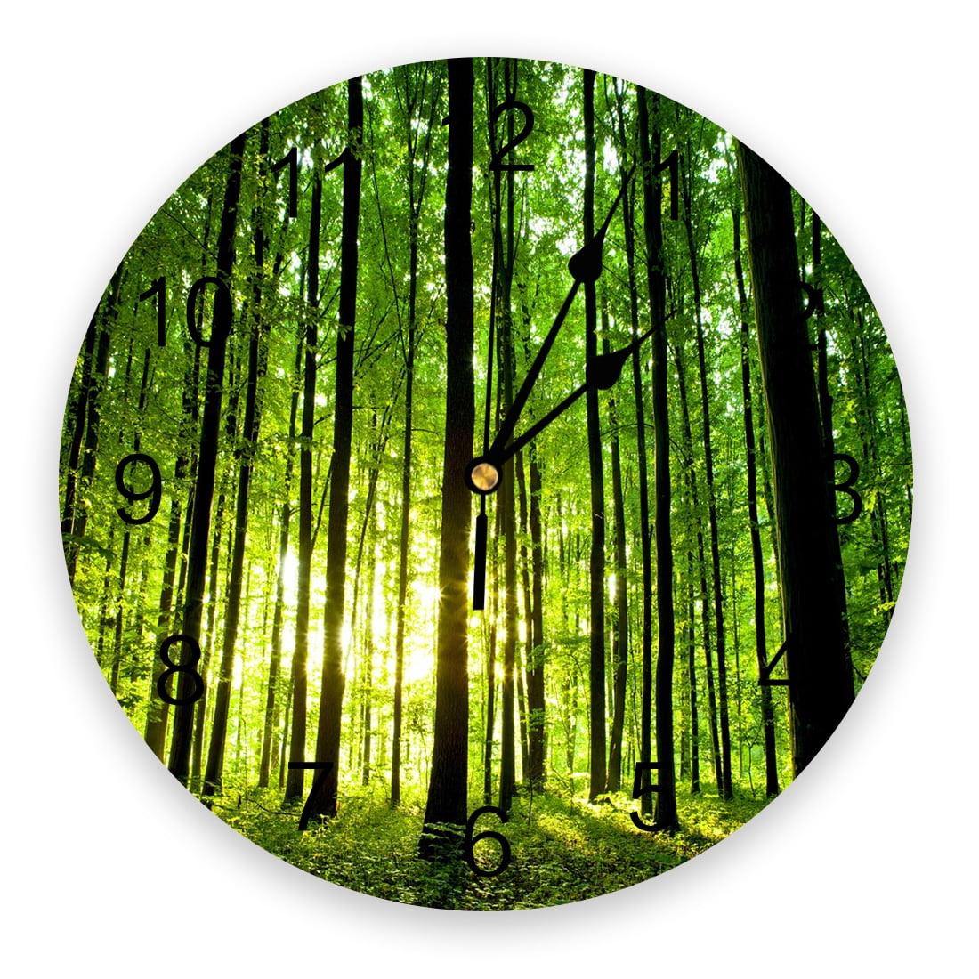 Jungle Forest Green Tree Wall Clock Modern Design Round Indoor Home Office Living Room ration ...