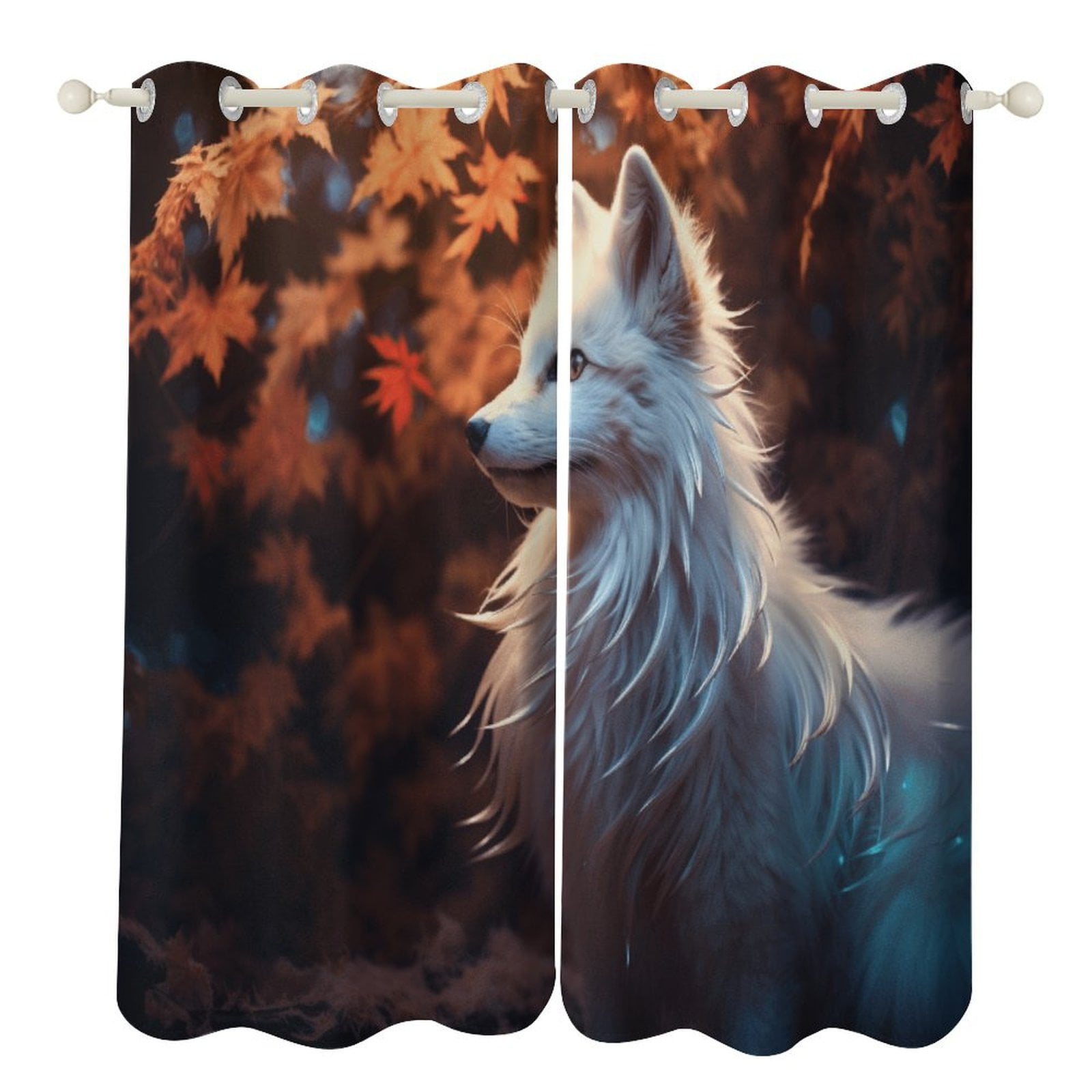 Jungle Fox Cartoon Pattern 2 Panel Curtain Set, Watercolor Painting ...