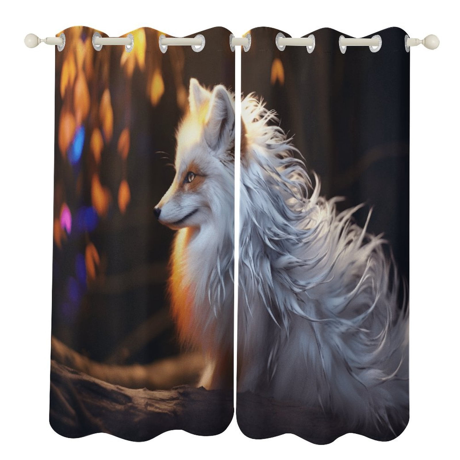 Jungle Fox Cartoon Pattern 2 Panel Curtain Set, Watercolor Painting ...