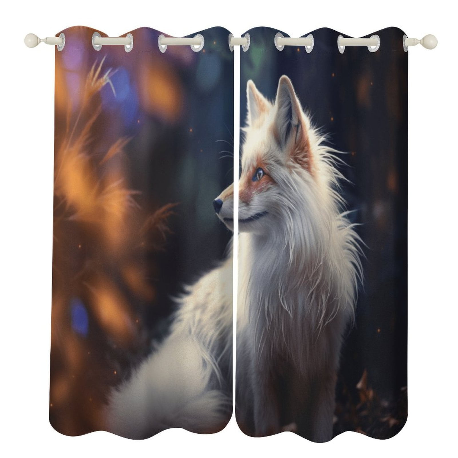 Jungle Fox Cartoon Pattern 2 Panel Curtain Set, Watercolor Painting ...