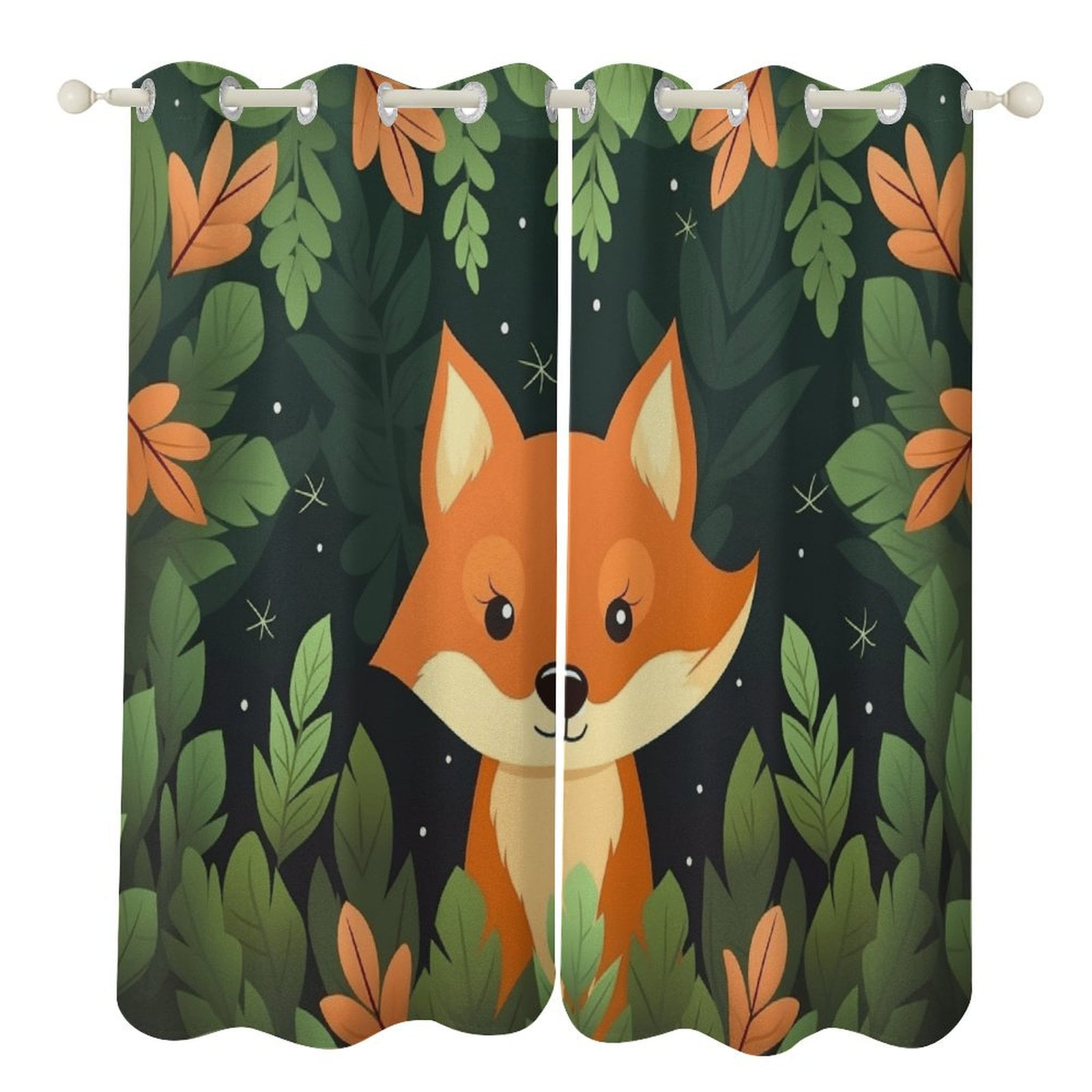 Jungle Fox Cartoon Pattern 2 Panels 3D Printing Pattern Curtain for ...