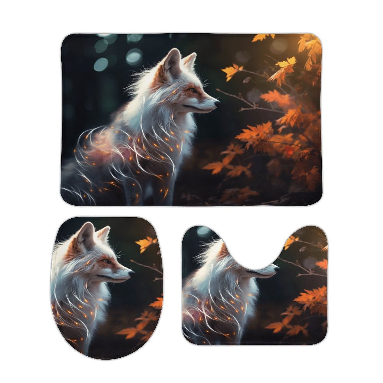 Jungle Fox Cartoon Pattern Bathroom Rugs Set 3 Piece with Non-Slip Bath ...