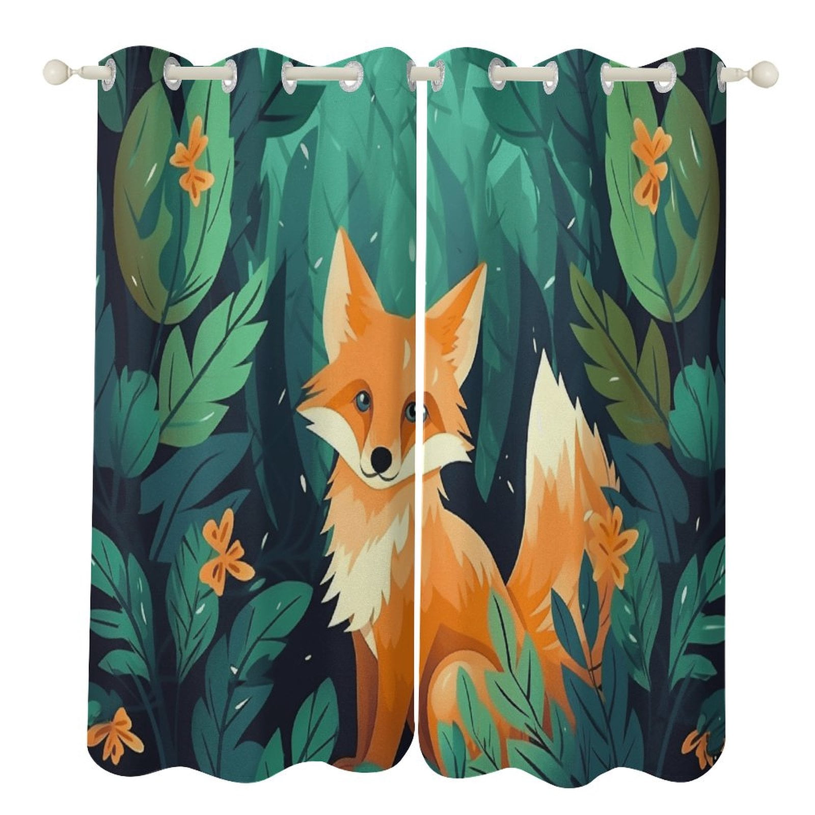 Jungle Fox Cartoon Pattern Blackout Window Curtains for Bedroom Living ...