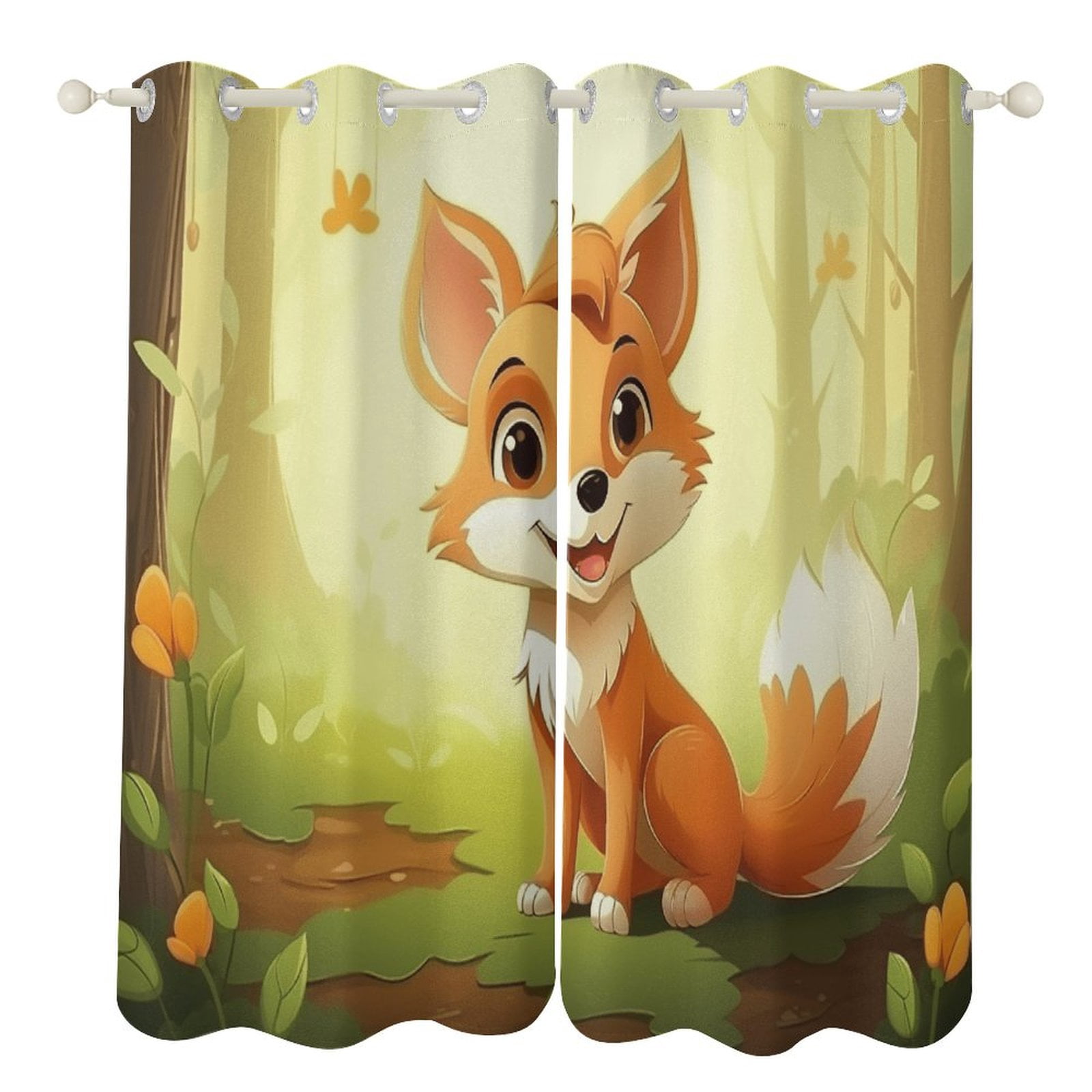 Jungle Fox Cartoon Pattern Blackout Window Curtains for Bedroom Living ...