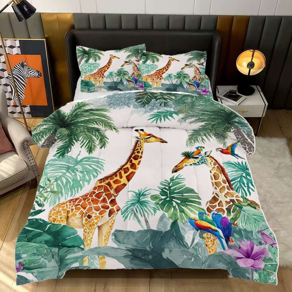 Jungle Giraffe Paradise Print Comforter Set Queen Size Bedding Set For ...