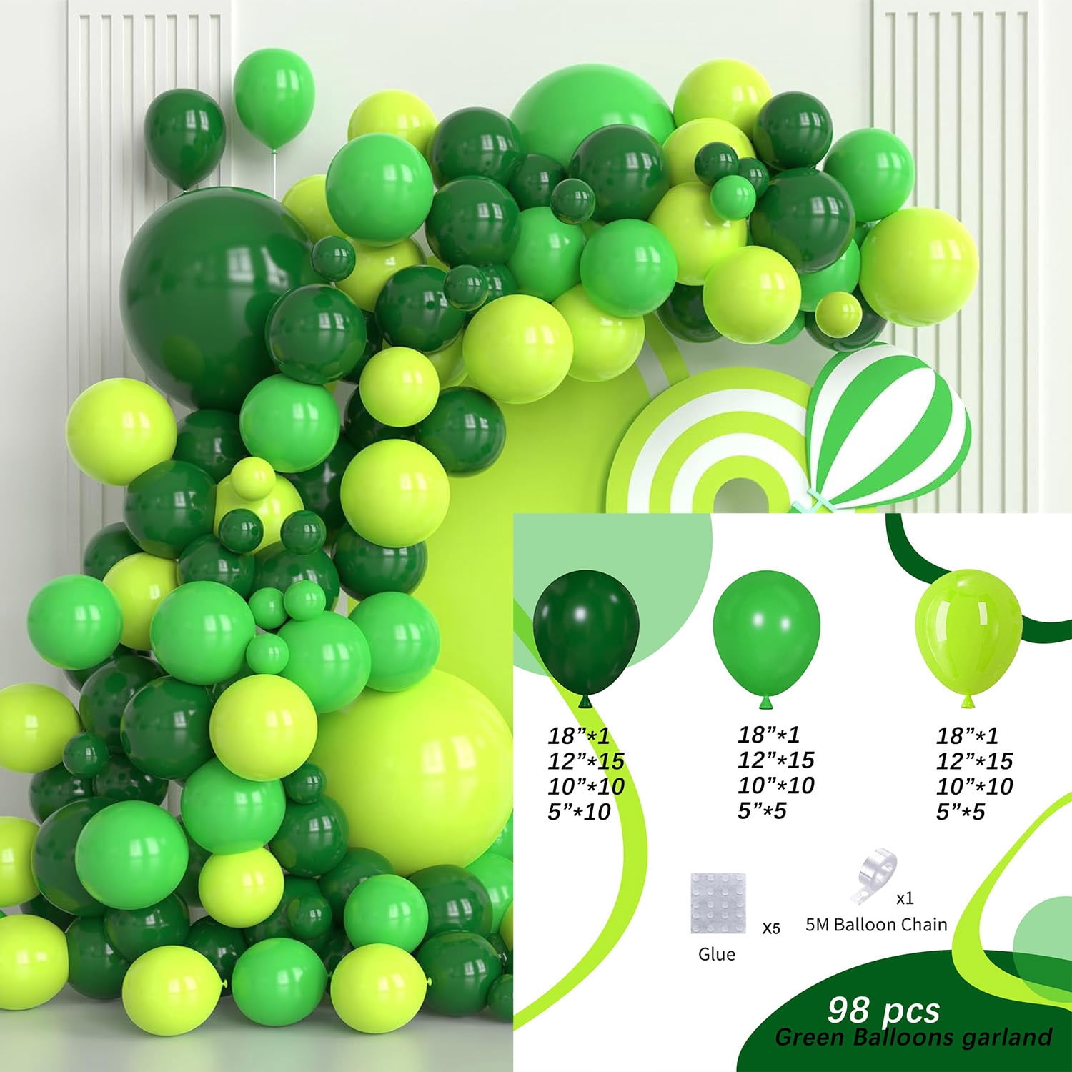 Jungle Green Birthday Arrangement Balloon Chain Set Holiday Garland ...