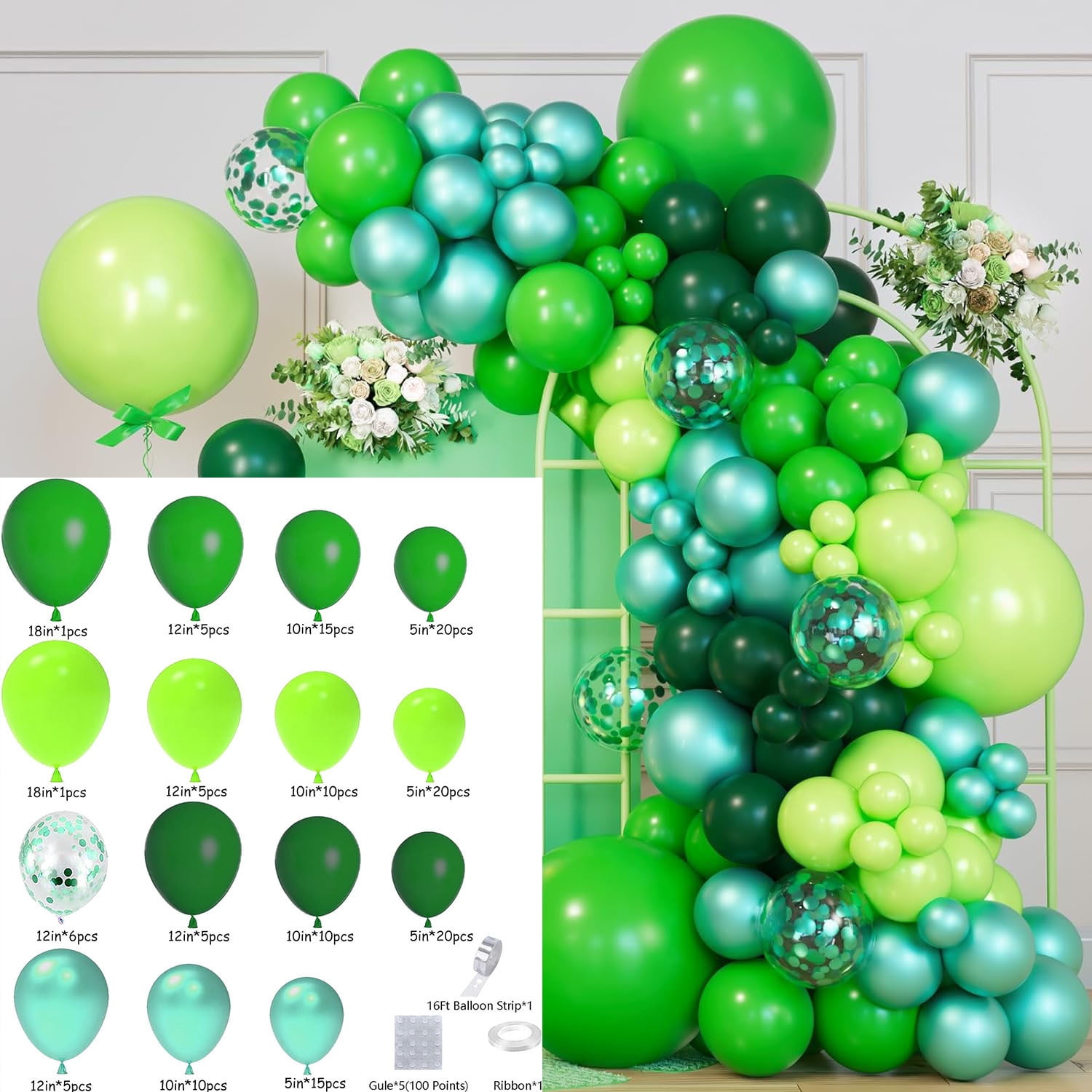 Jungle Green Birthday Arrangement Balloon Chain Set Holiday Garland ...