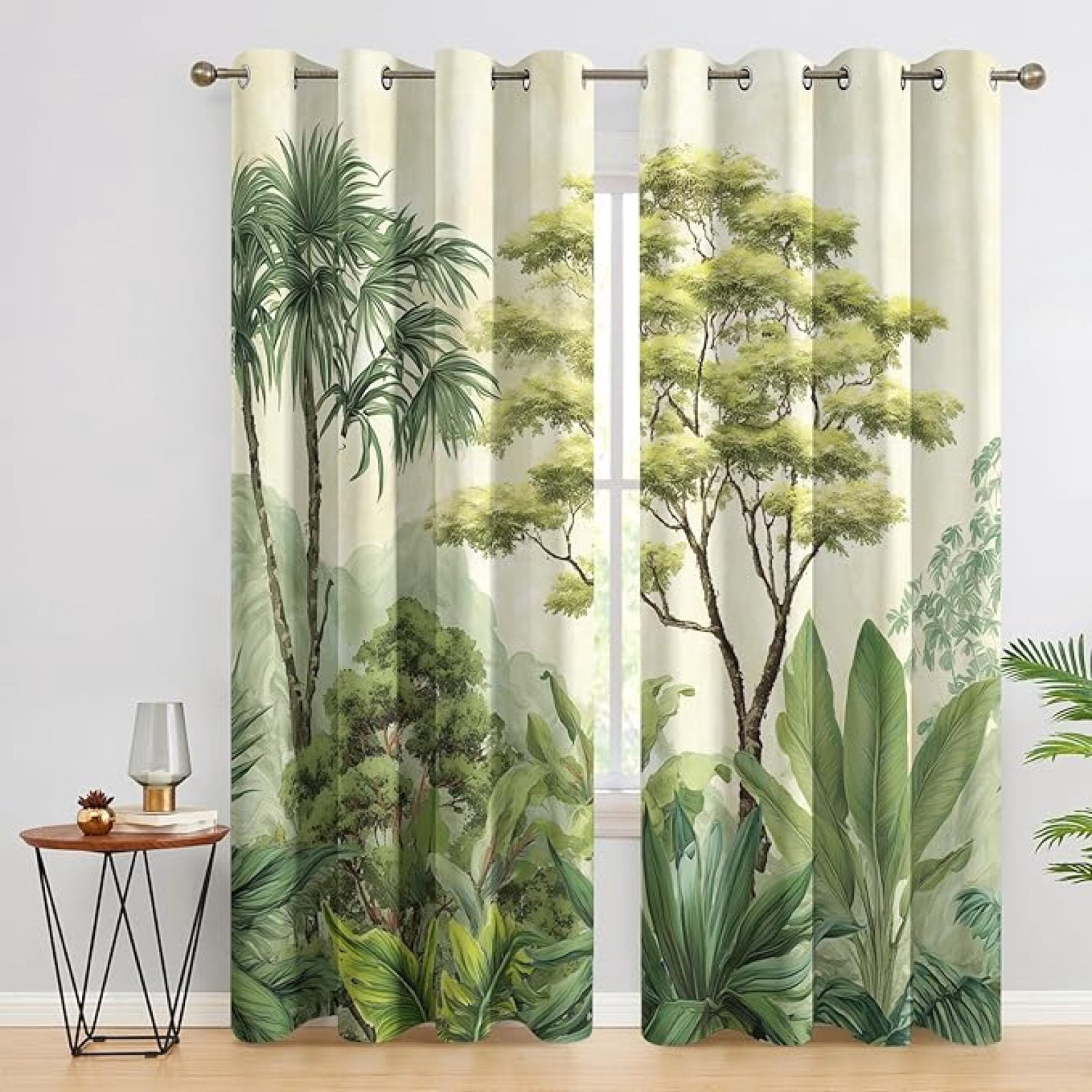 Jungle Green Plant Print Blackout Curtains With Grommets, Tropical ...