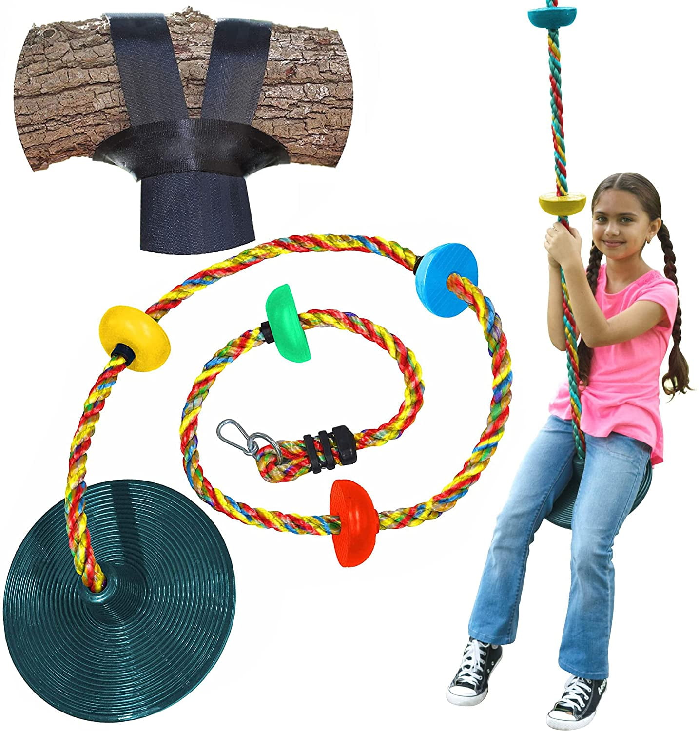 Jungle Gym Kingdom Tree Swing – Green Disc Swinging Seat & Rainbow ...