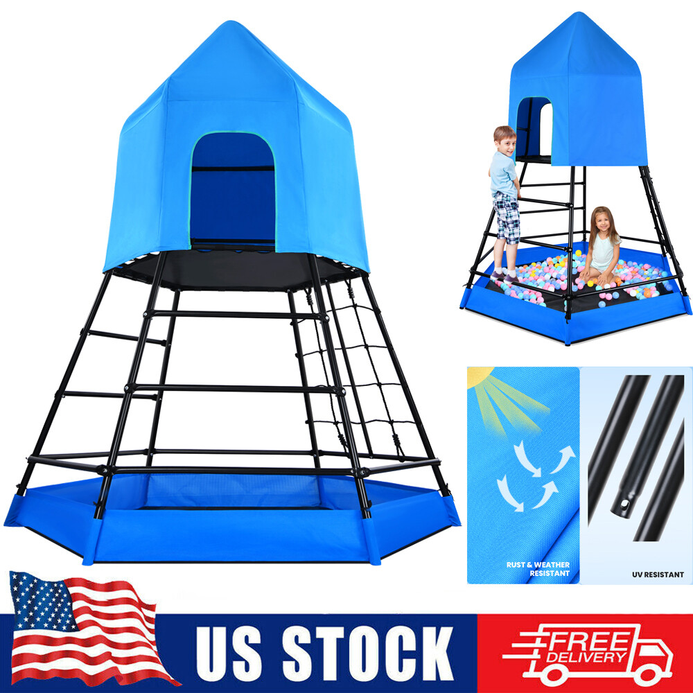 Jungle Gym with Platform & Tent Outdoor Metal Climbing Toys for Kids ...