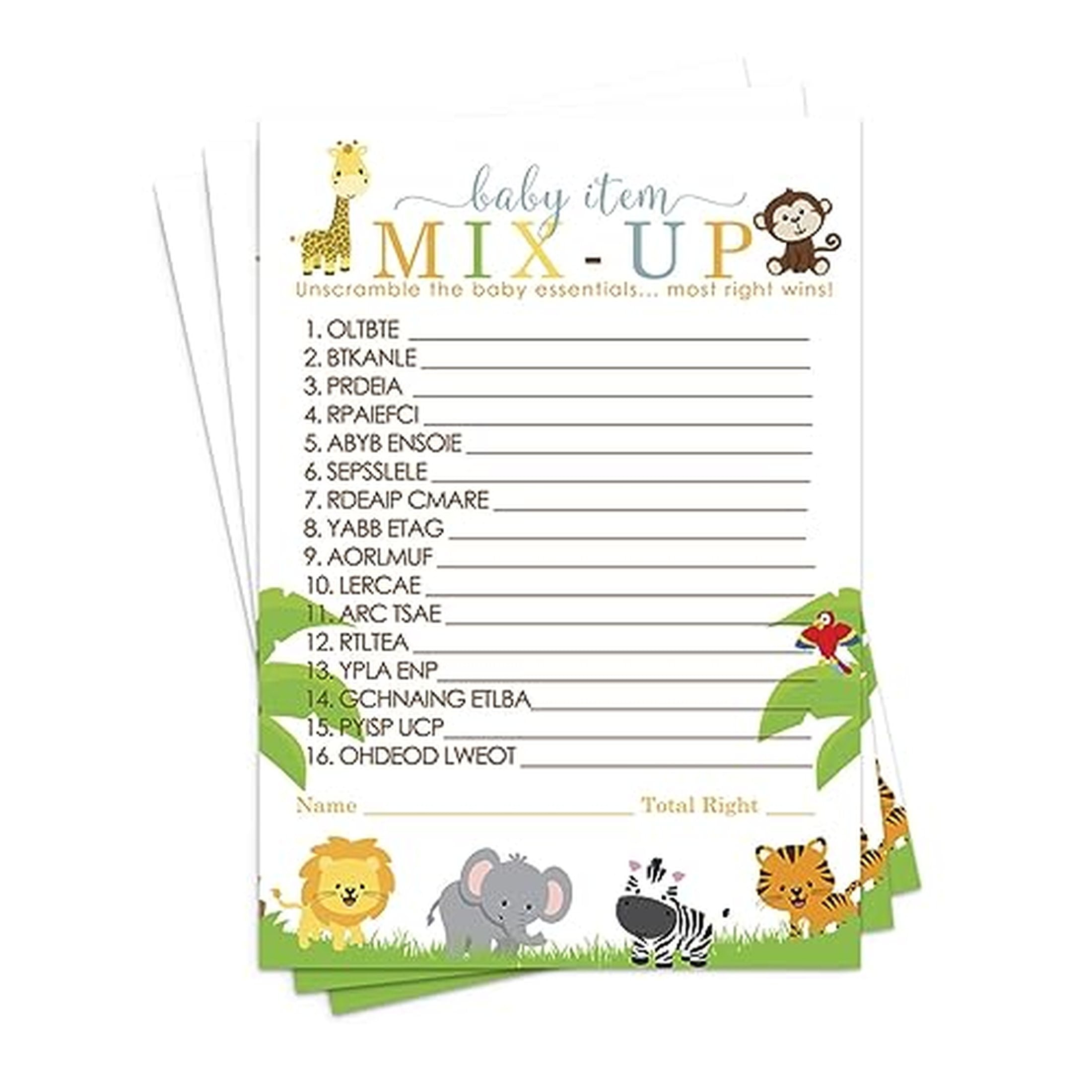 Jungle Joy Baby Shower Word Scramble Game - Fun Activity Cards for ...
