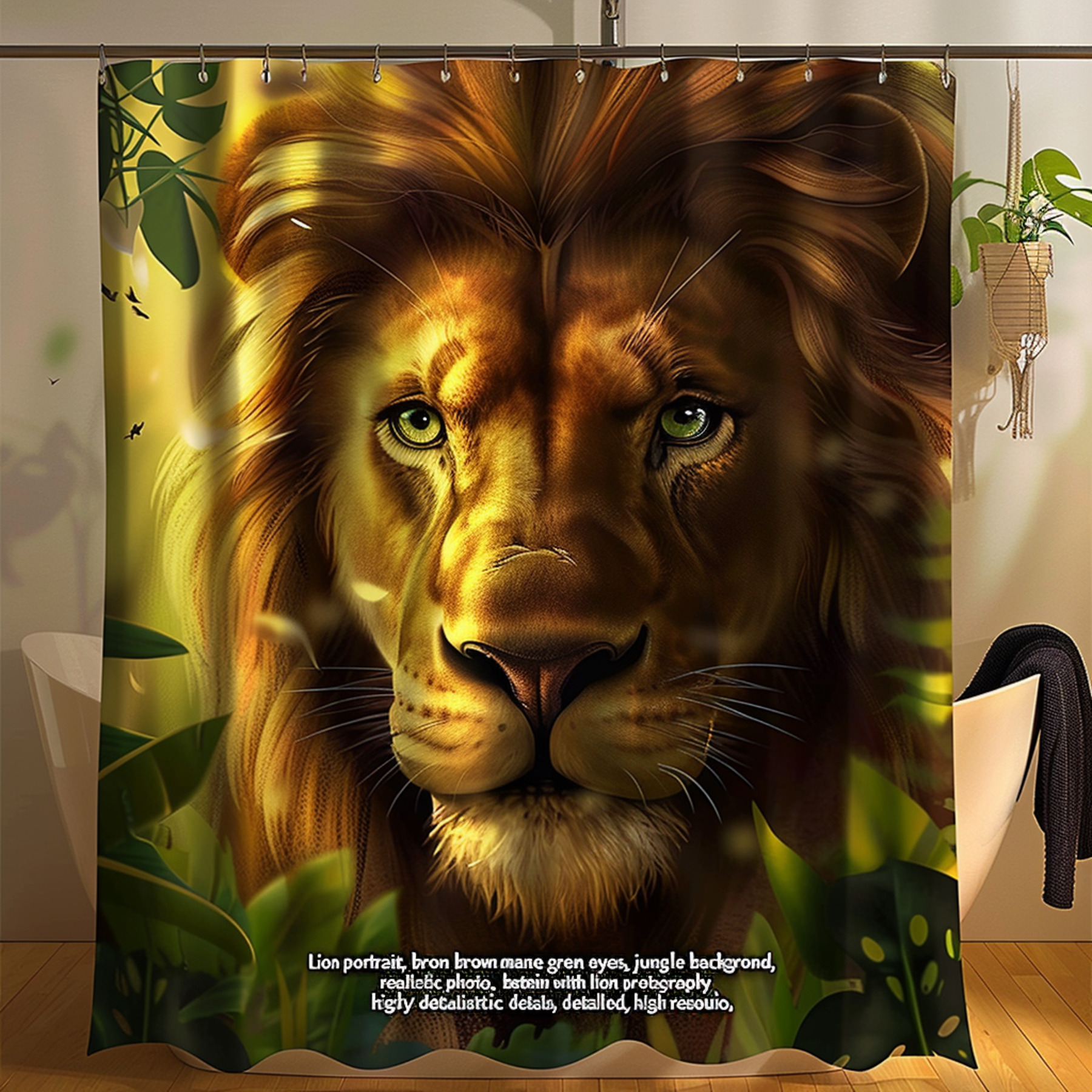 Jungle King Lion Shower Curtain Realistic Photo Art Style with Brown ...