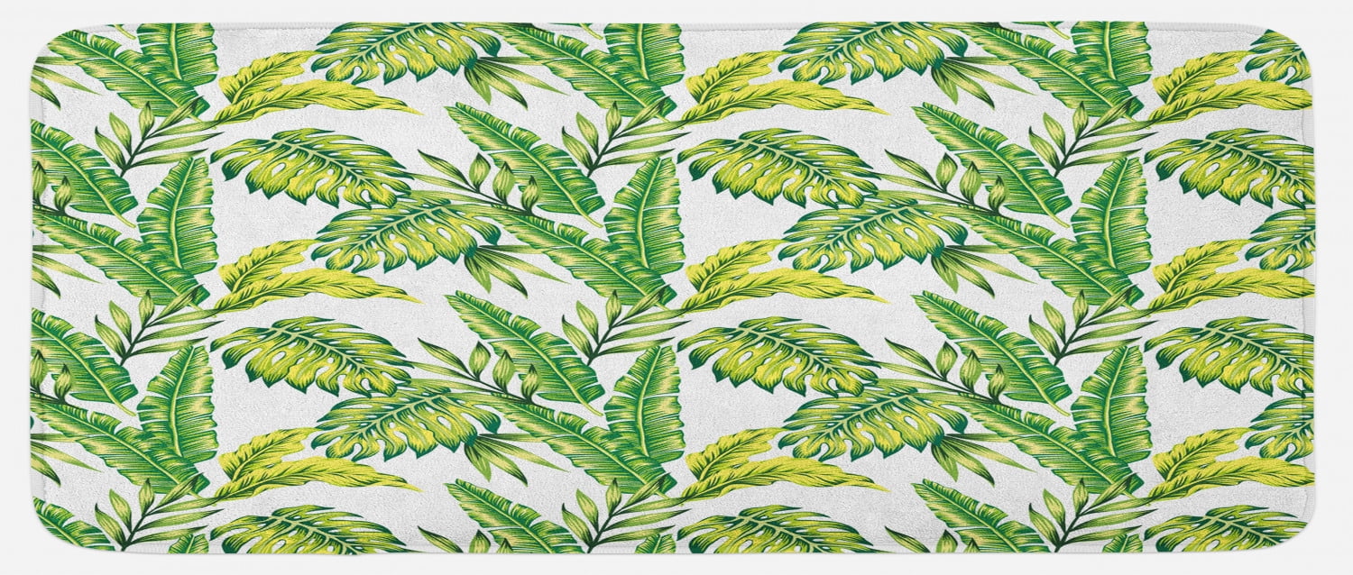 Jungle Kitchen Mat, Bamboo Palm Plants Jungle Colored Exotic Leaf ...