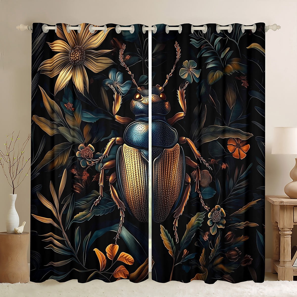 Jungle Ladybug Window Curtains,Palm Leaves Botanical Plants Rustic ...
