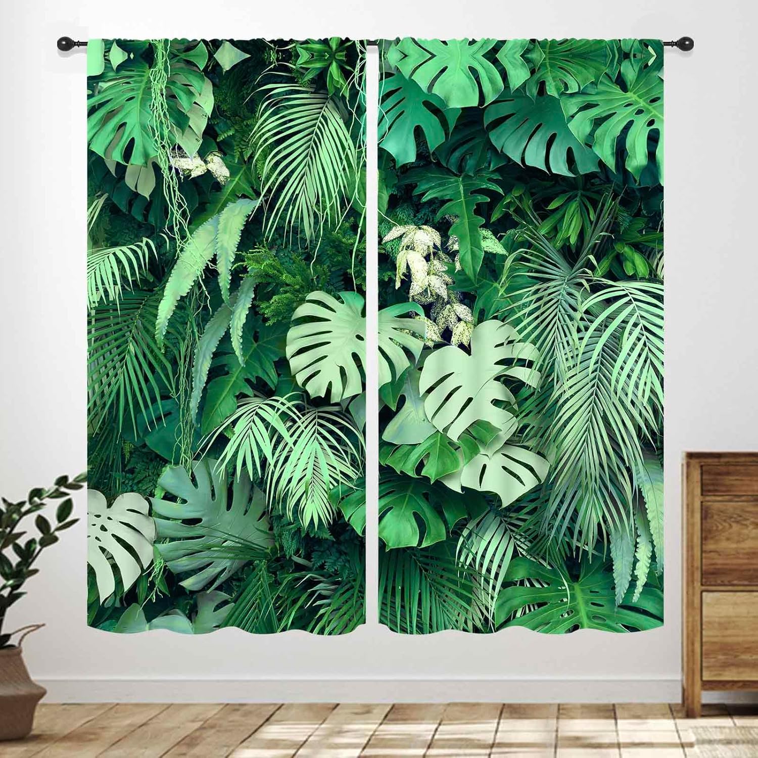 Jungle Leaf Blackout Curtains,Tropical Rainforest Plant Leave Green ...
