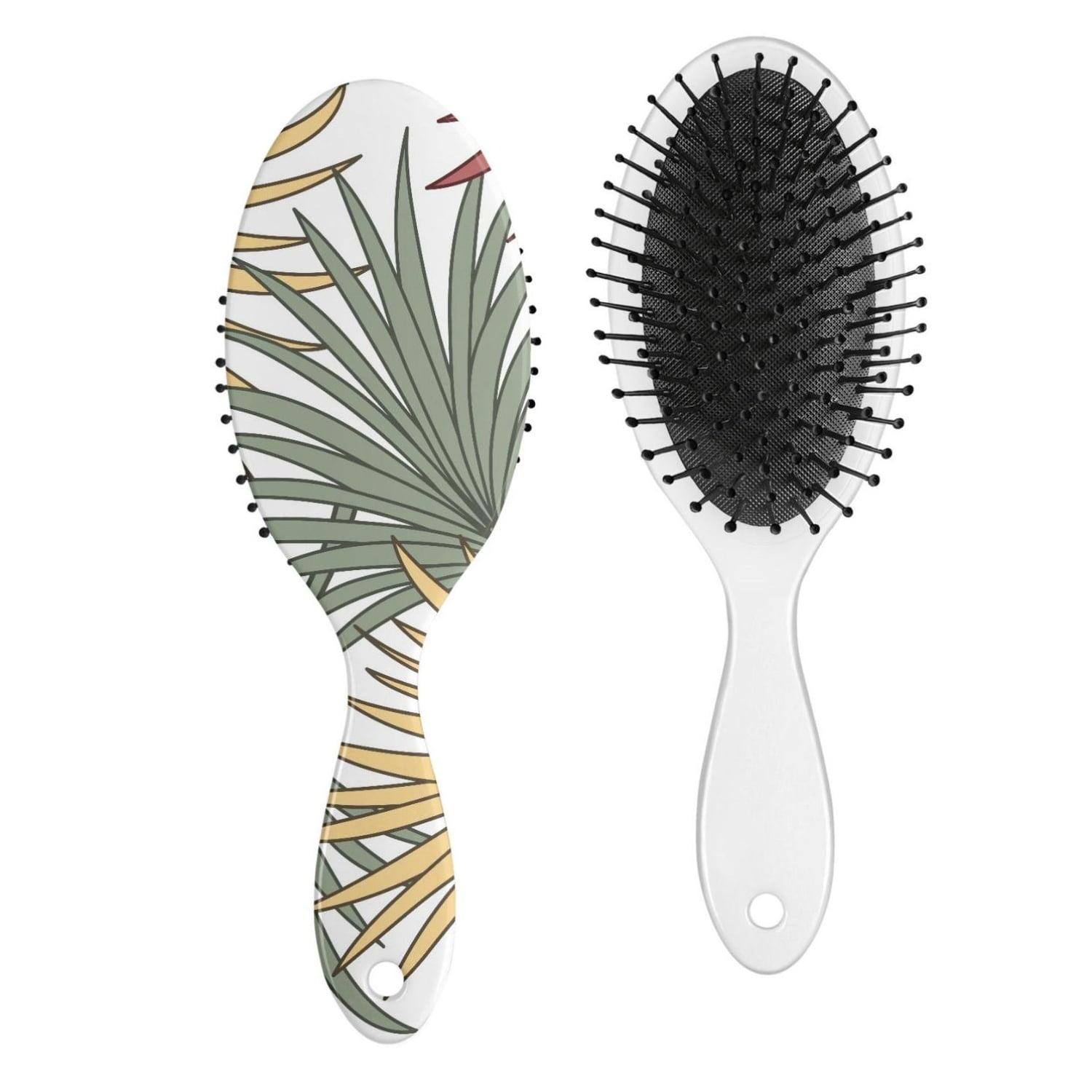 Jungle Leaves Pattern Hair Brush, Botanical Inspired Detangler Paddle ...