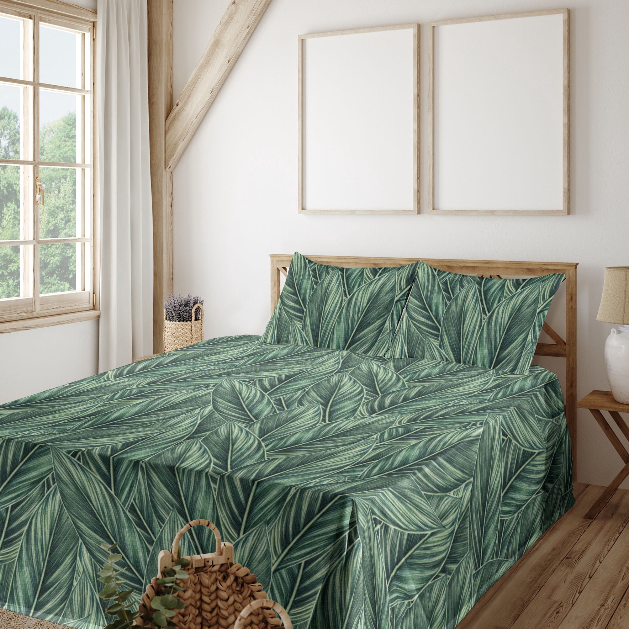 Jungle Leaves Sheet Set, Tropical Botany Feeling Leafy Atmosphere ...