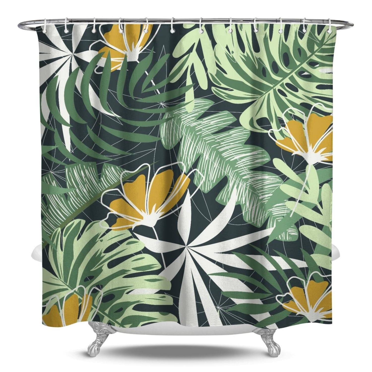 Jungle Leaves Shower Curtain 84" x 72" Colorful Exotic Bathroom Drapes ...