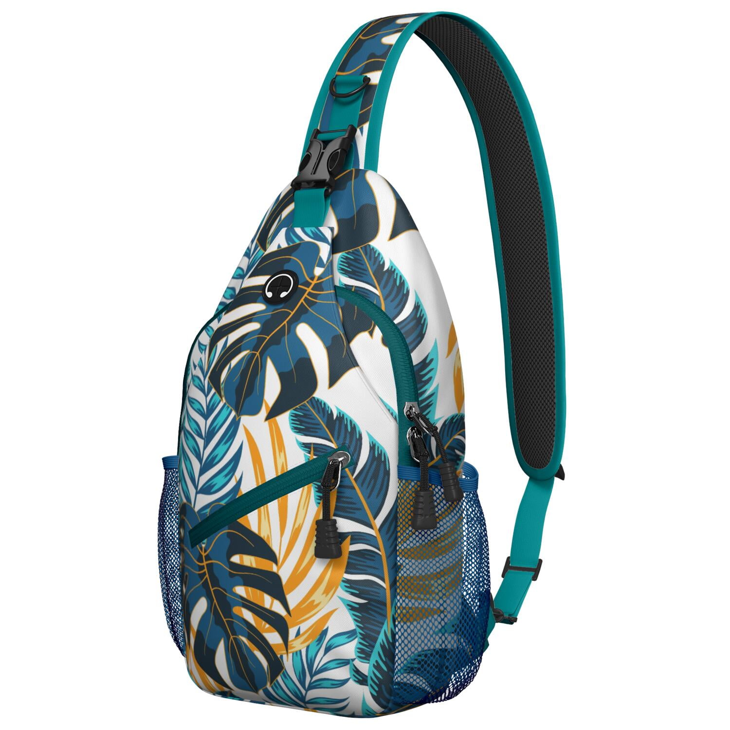 Jungle Leaves Sling Backpack, Lightweight Tropical Crossbody Bag with ...