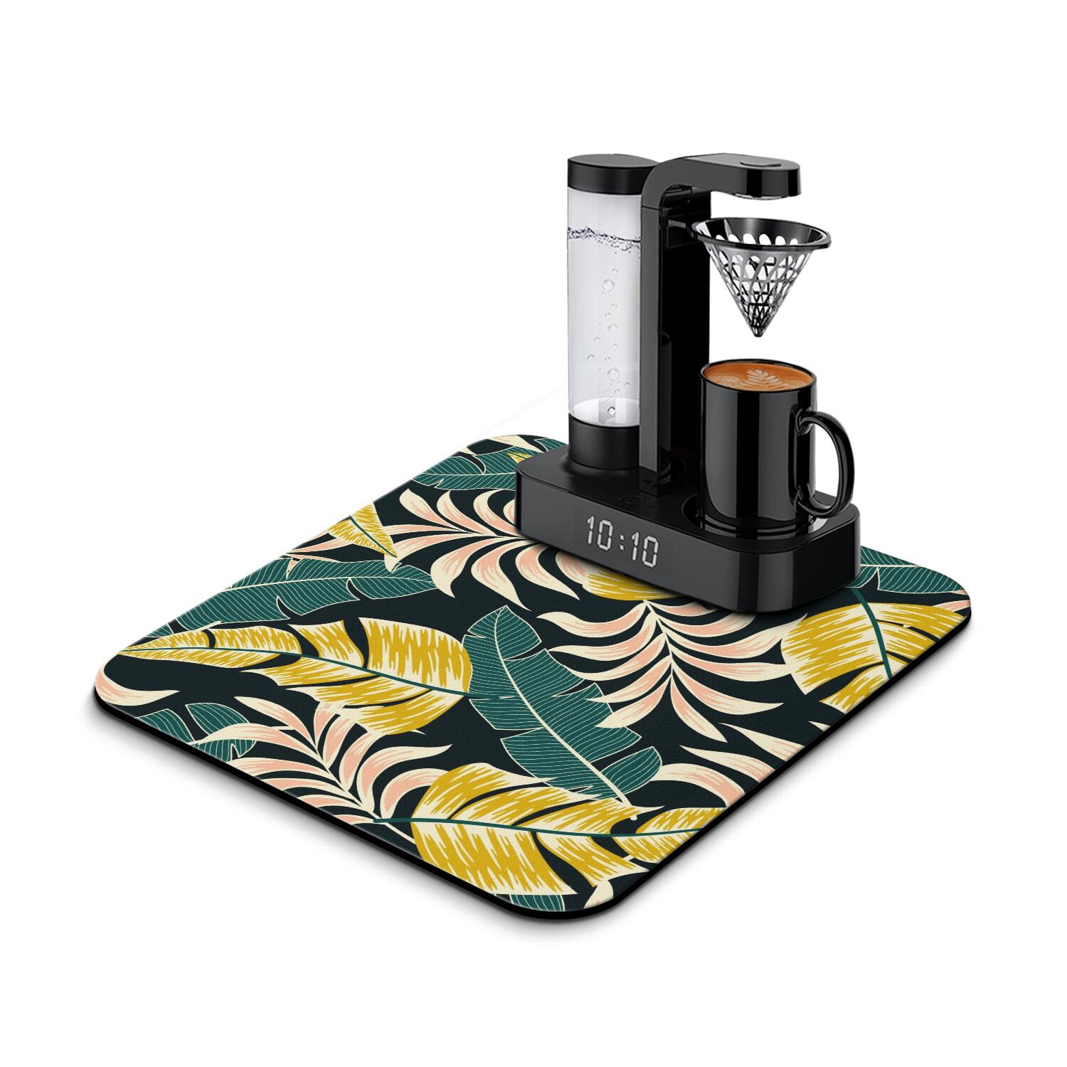 Jungle Leaves Tropical Dish Drying Mat, Absorbent Diatom Mud Coffee Bar ...