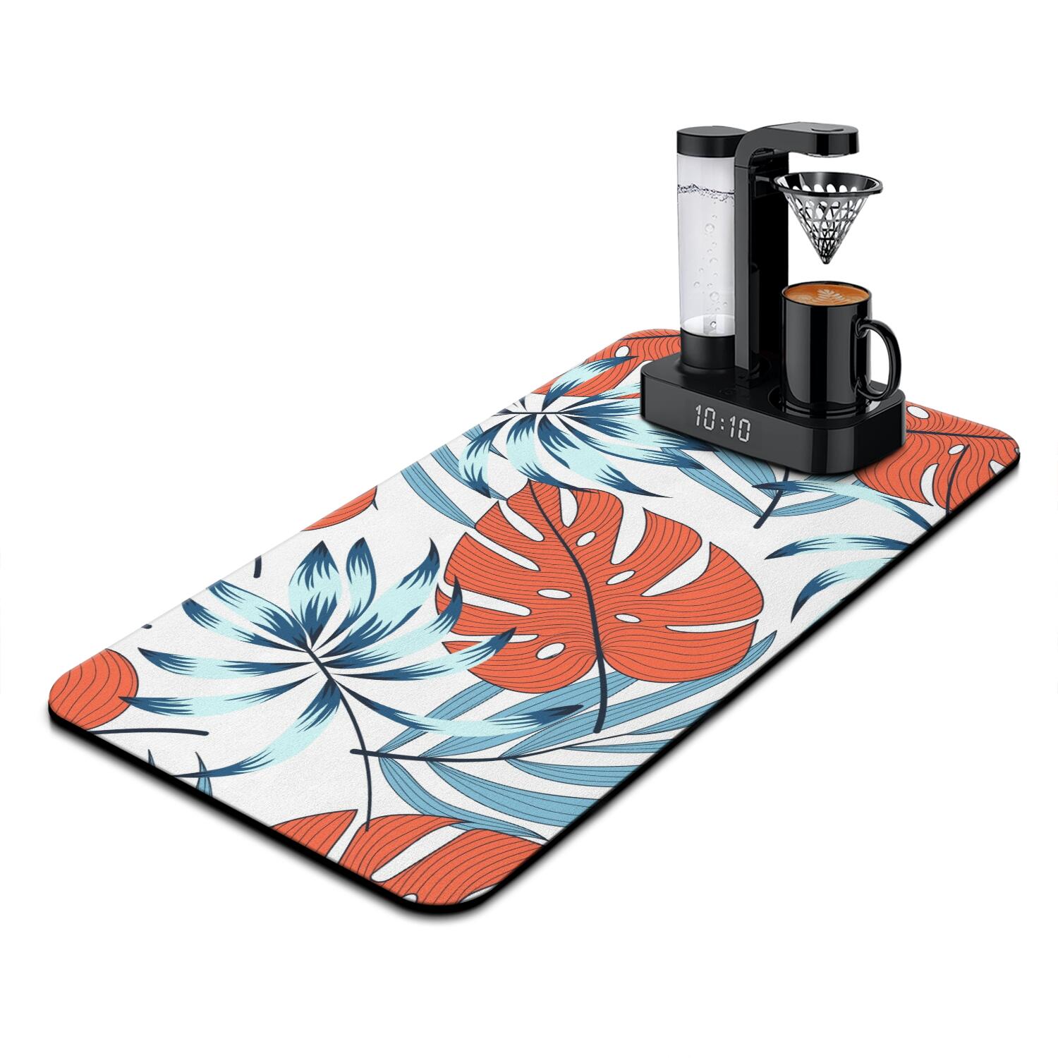 Jungle Leaves Tropical Dish Drying Mat, Absorbent Diatom Mud Coffee Bar ...